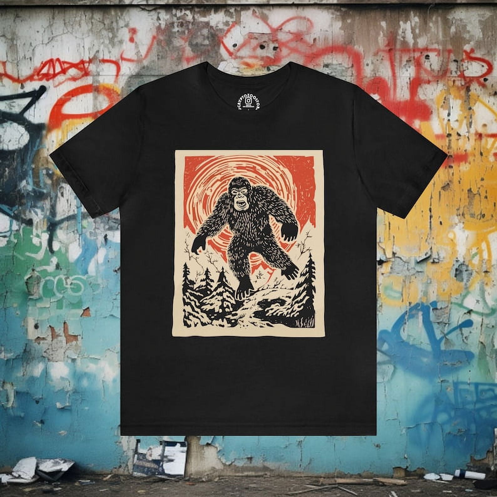 [BLACK] Bigfoot Japanese Woodcut Shirt | Yeti Tee Unique Sasquatch ...