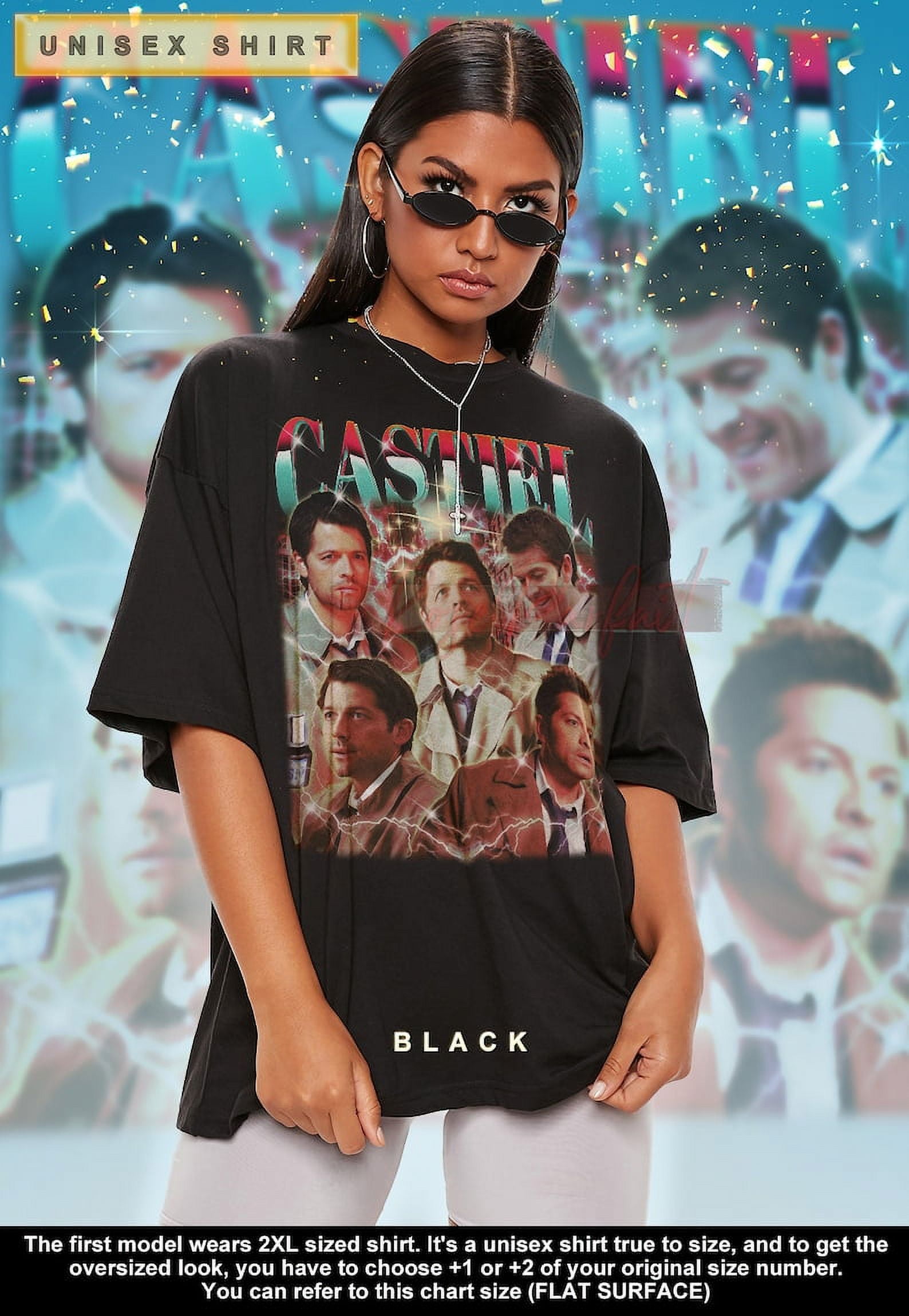 [BLACK] CASTIIEL Vintage T-shirt - Castiiel Bootleg Tees - Walmart.com