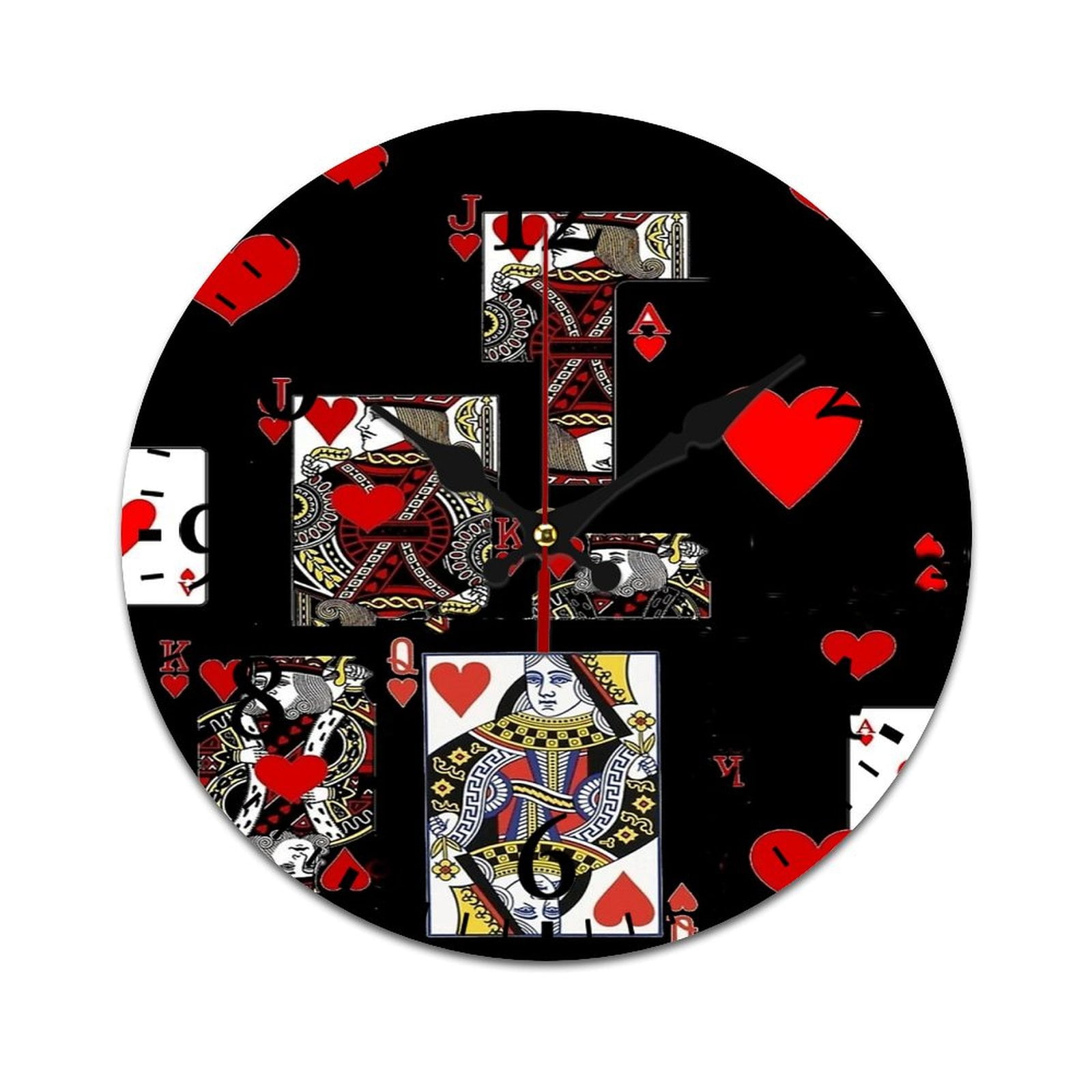 BLACK COLOR CASINO SUITES HEARTS PATTERNS Wall Clock Modern Design ...