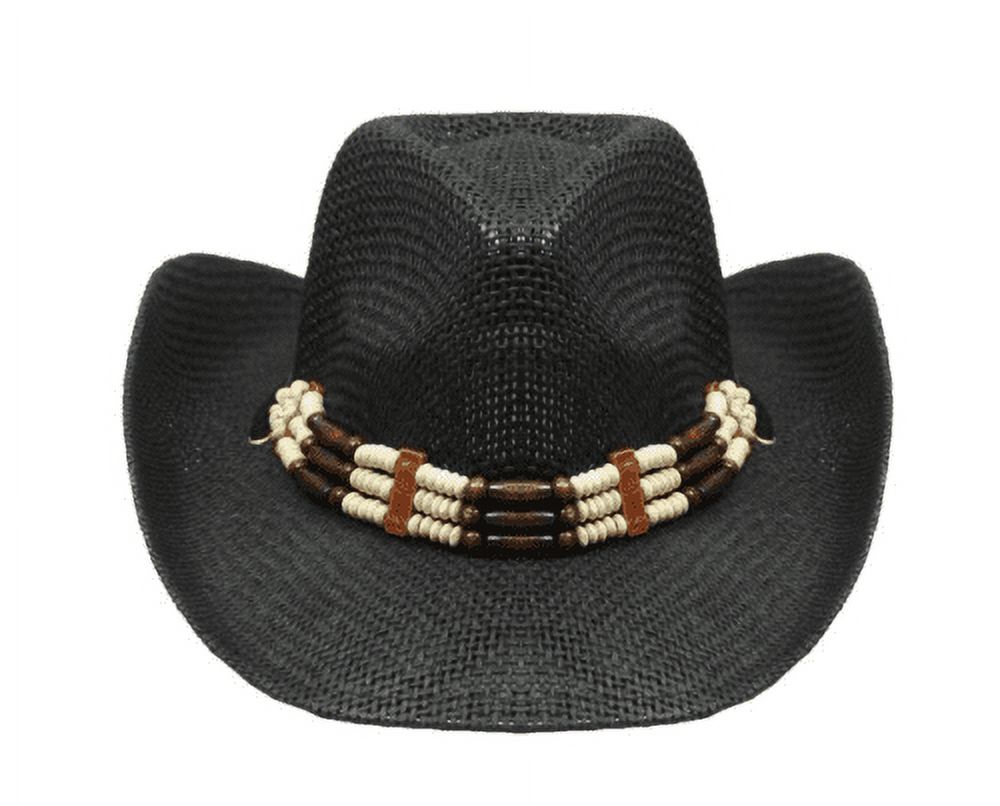 BLACK COWBOY Straw HAT with Beads Cowboy Cowgirl Men or Women ...