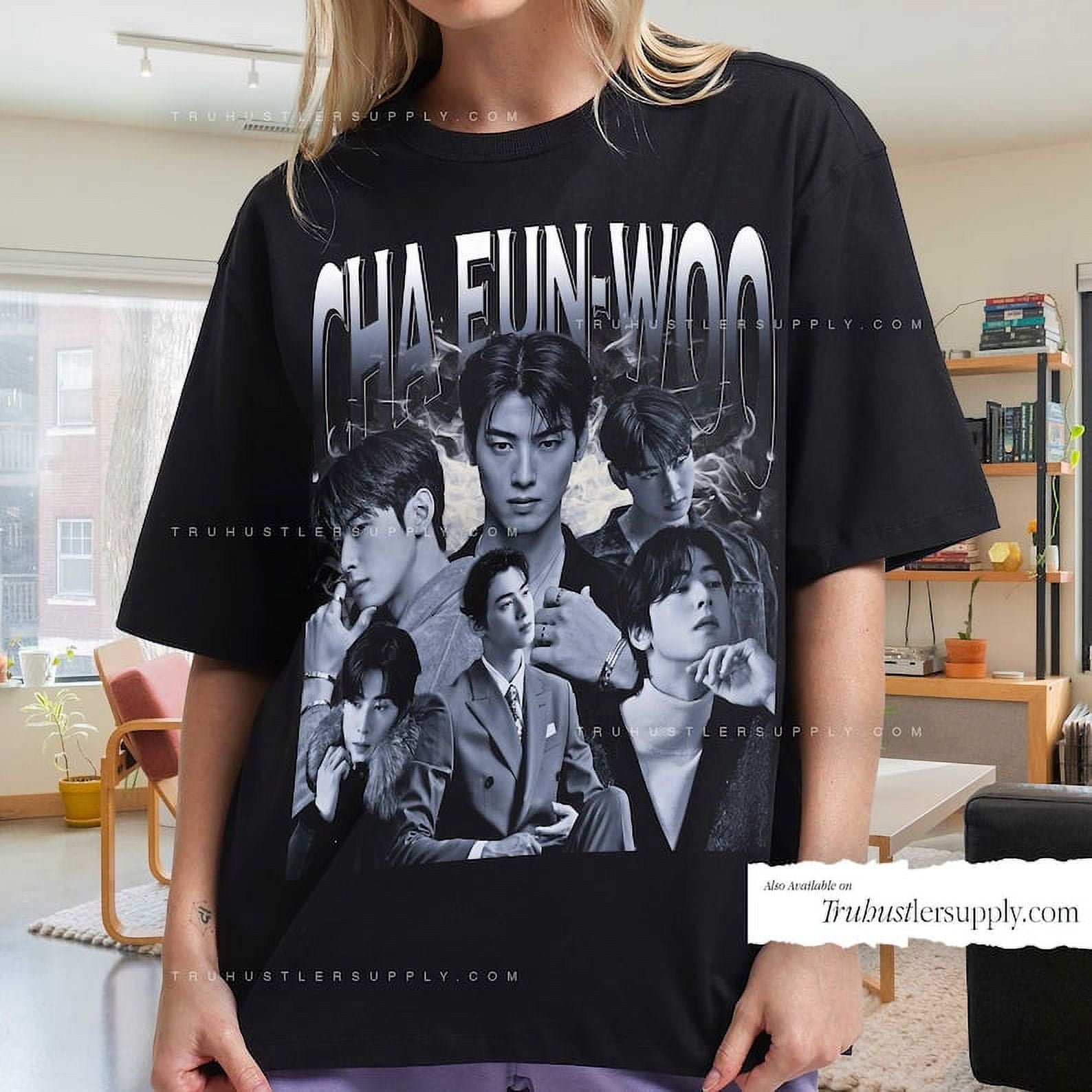[BLACK] Cha Eun Woo Vintage Graphic Shirt Sweatshirt, Cha Eun Woo ...