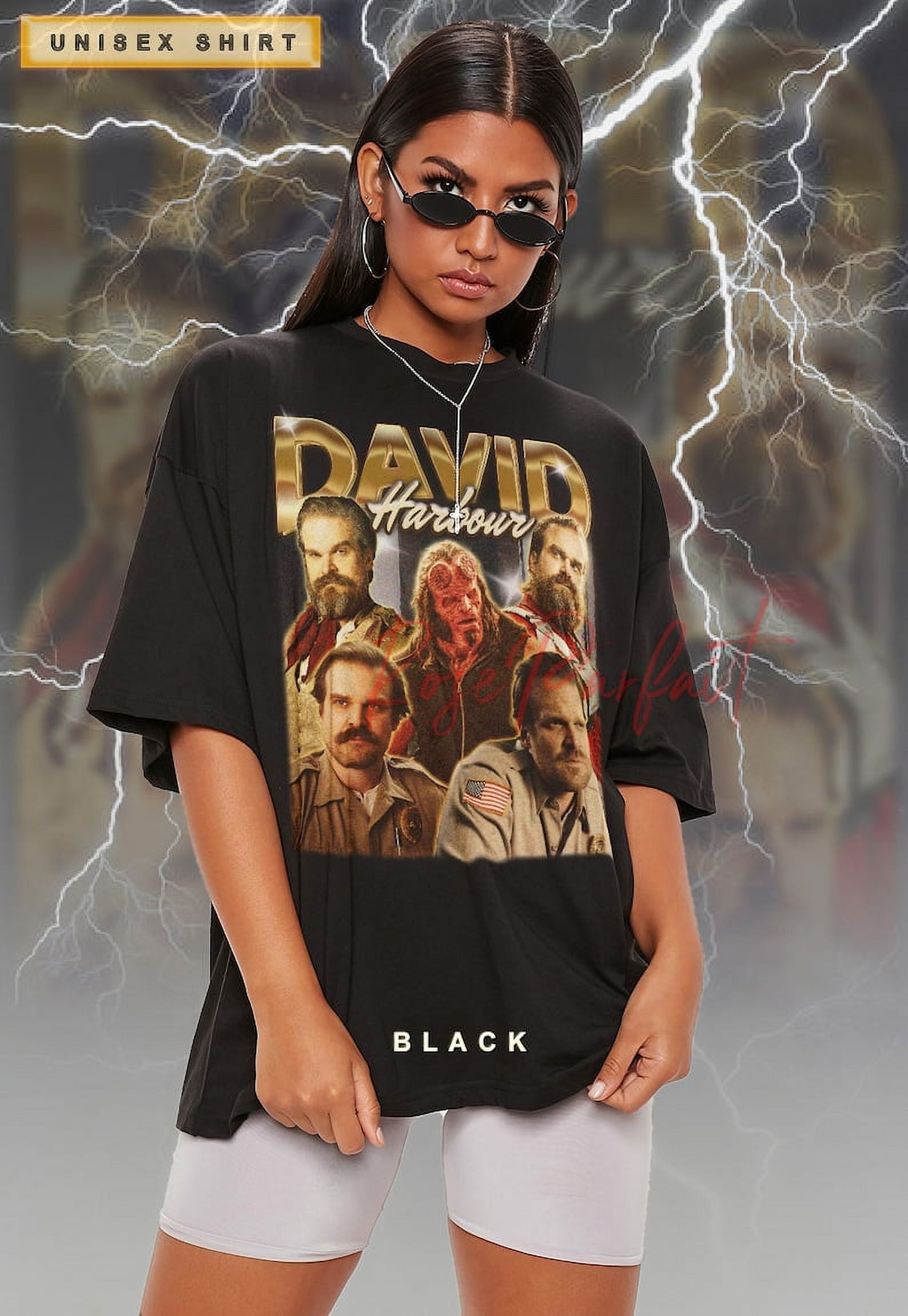 [BLACK] DAVID HARBOUR Retro T-shirt - David Harbour Tribute Tee ...