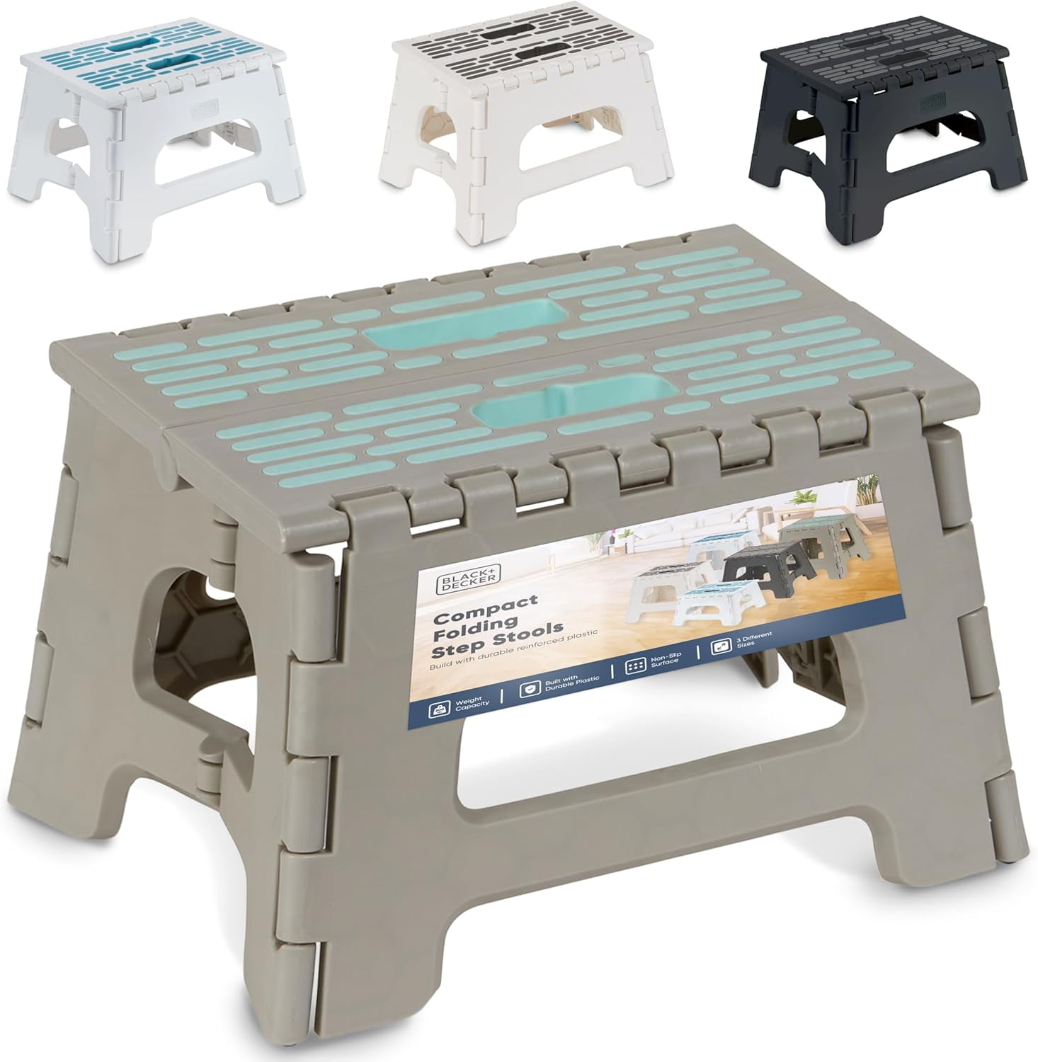 BLACK+DECKER 9” Folding Step Stool with Carry Handle Non-Slip ...