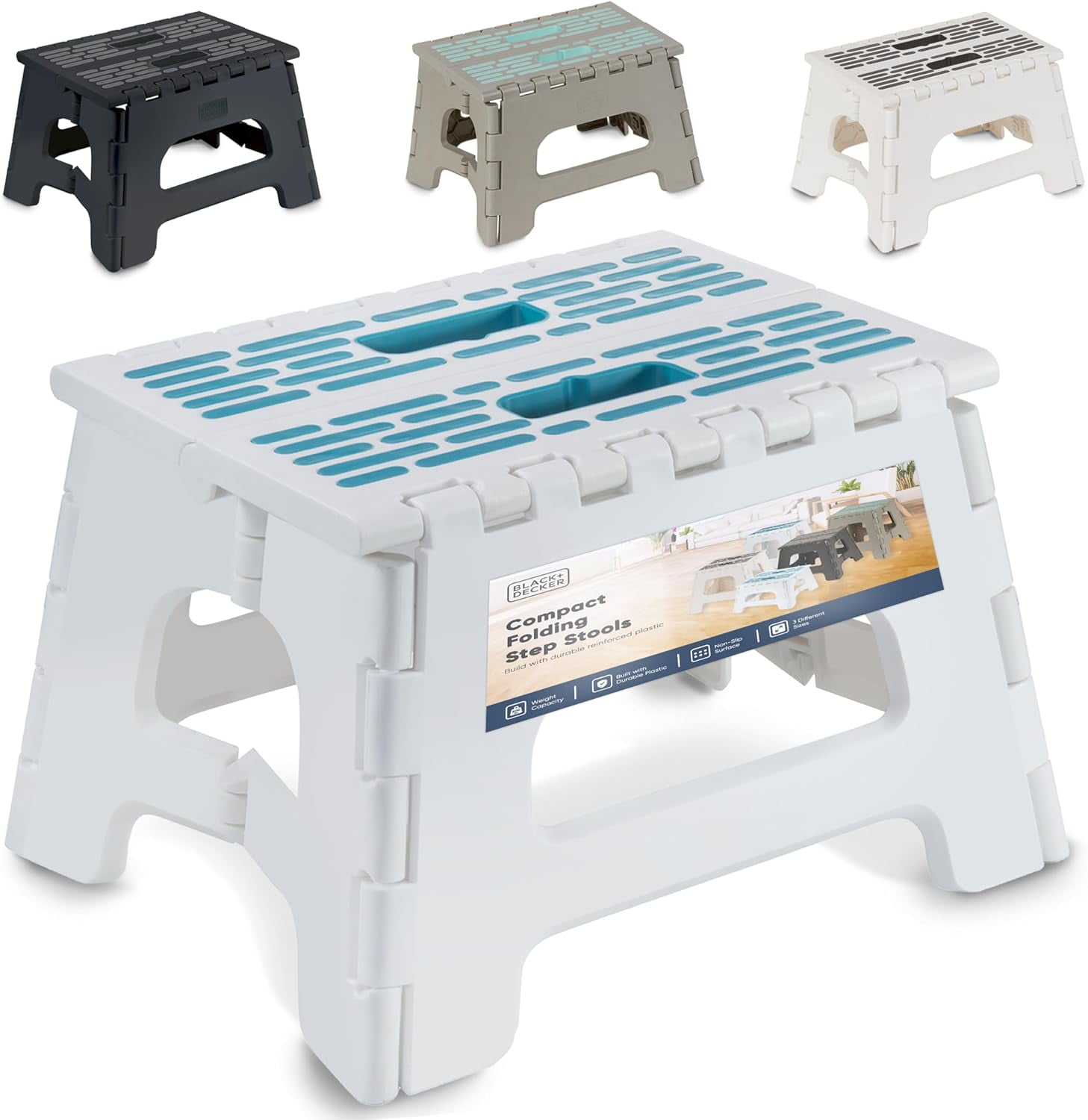 BLACK+DECKER 9” Folding Step Stool with Carry Handle Non-Slip ...