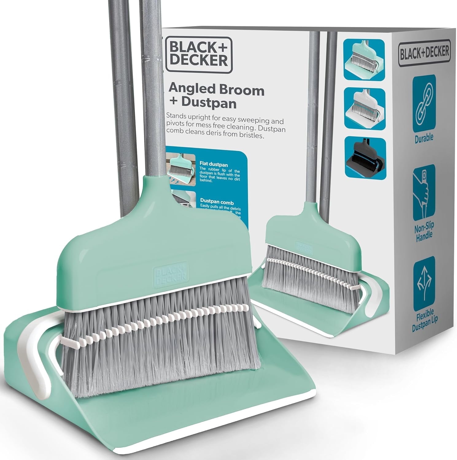 BLACK+DECKER Broom and Dustpan Combo Set w/ Short Handle Lightweight ...