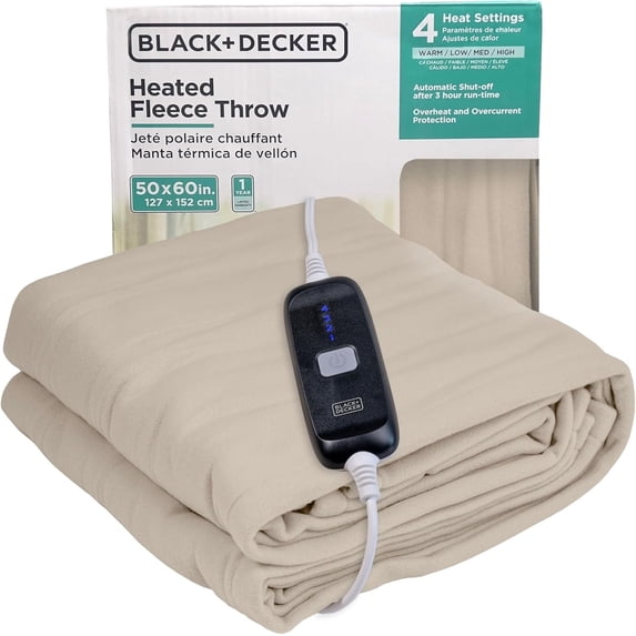 BLACK+DECKER Electric Throw Blanket, Heated Fleece, 50x60 inches, 4 ...