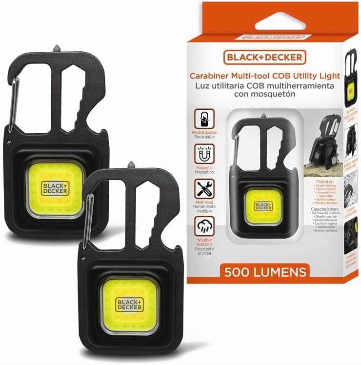 BLACK+DECKER Multi-Tool Flashlight, 500LM Carabiner USB Rechargeable ...