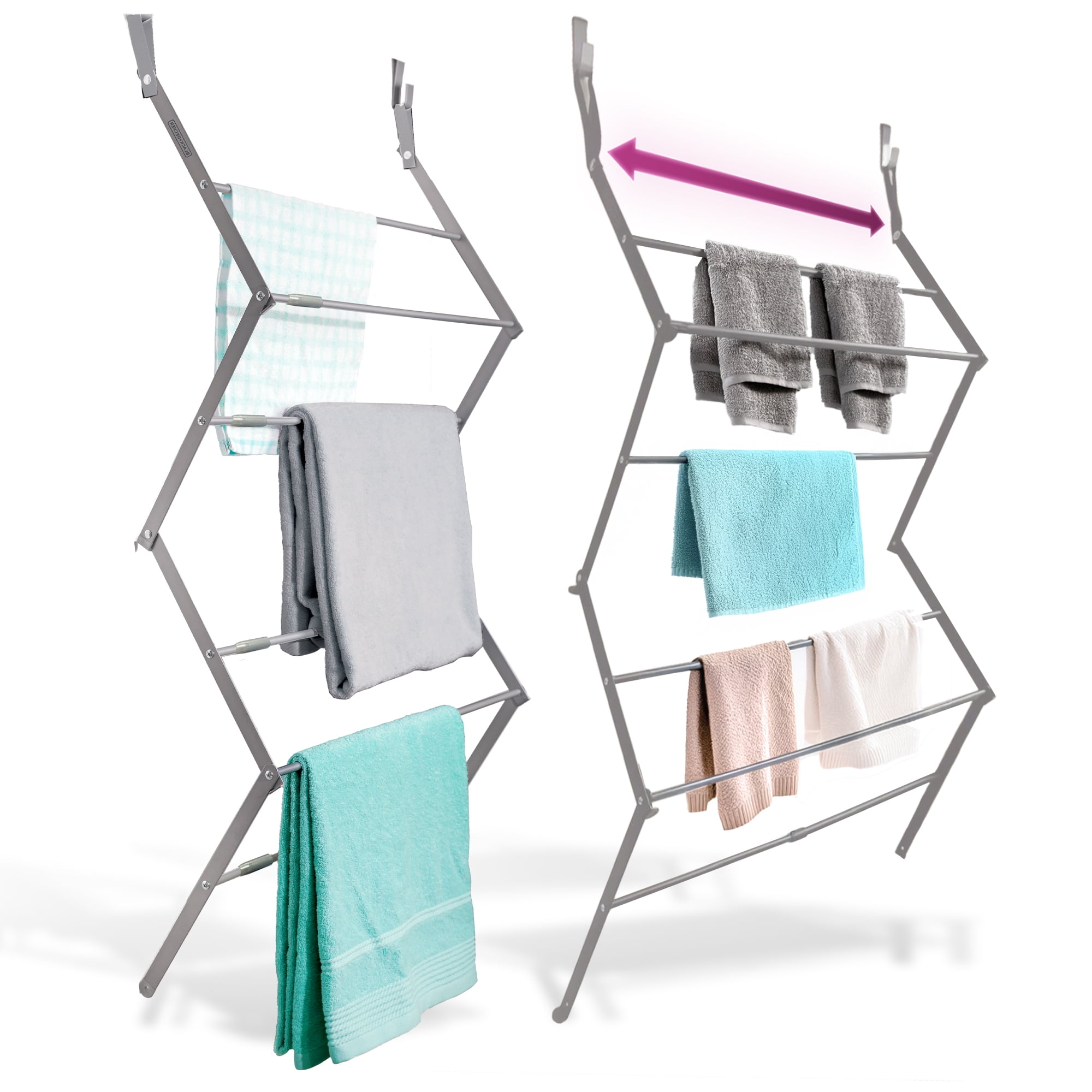 Black+Decker Over-the-Door Expandable Telescopic Drying Rack, Gray ...