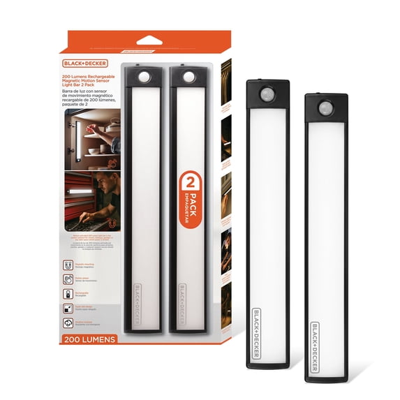 BLACK+DECKER Rechargeable Motion Sensor Light Bar, 200 Lumens Magnetic ...