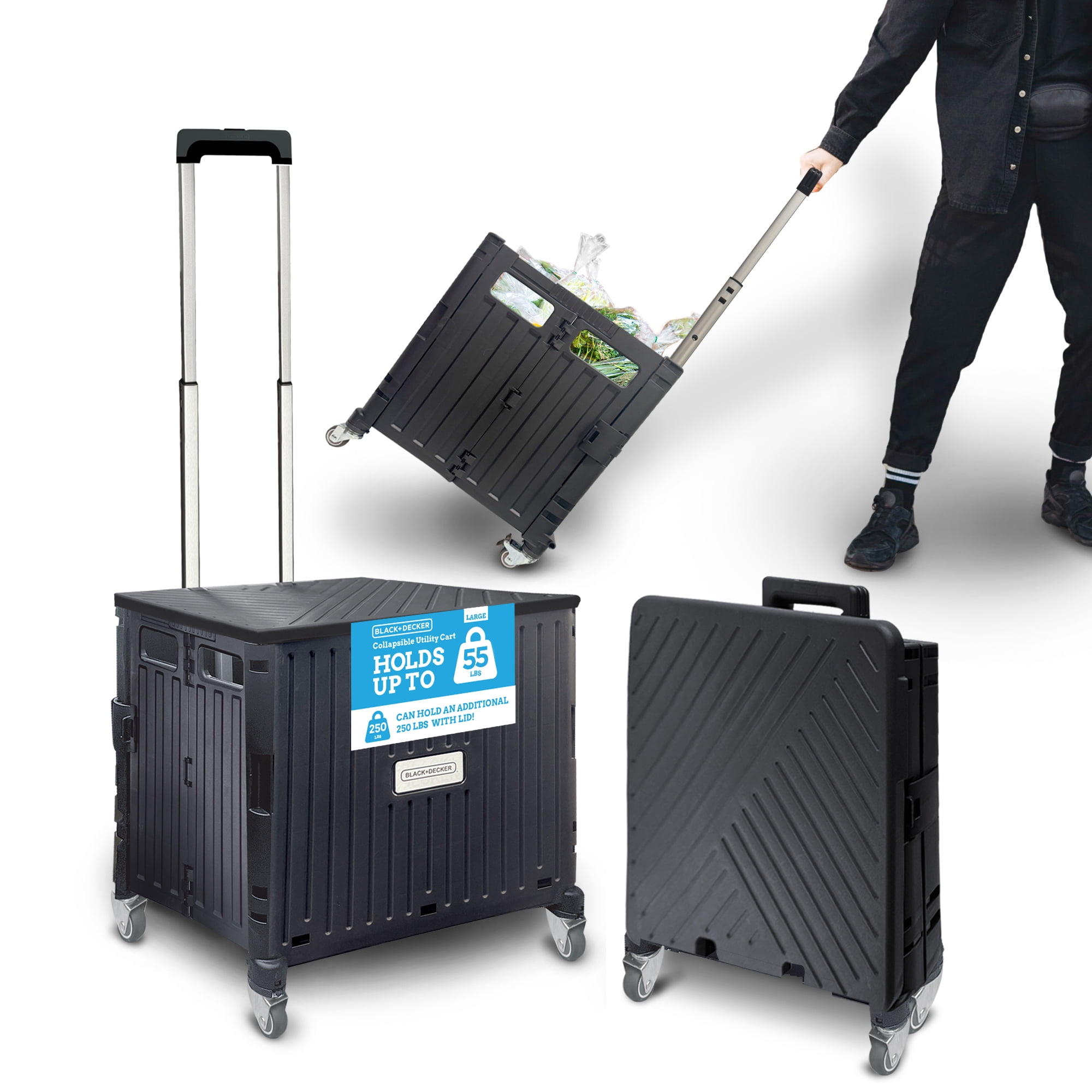 BLACK+DECKER Small Collapsible Pack N Roll Folding Utility Cart with ...