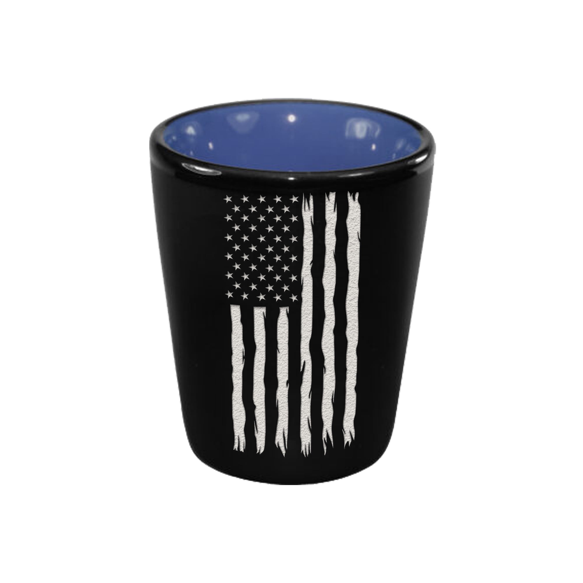 BLACK DISTRESSED FLAG LASER ENGRAVED TWO TONE GLASS SHOT GLASS - ROYAL ...
