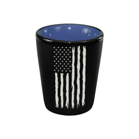 BLACK DISTRESSED FLAG LASER ENGRAVED TWO TONE GLASS SHOT GLASS - ROYAL ...