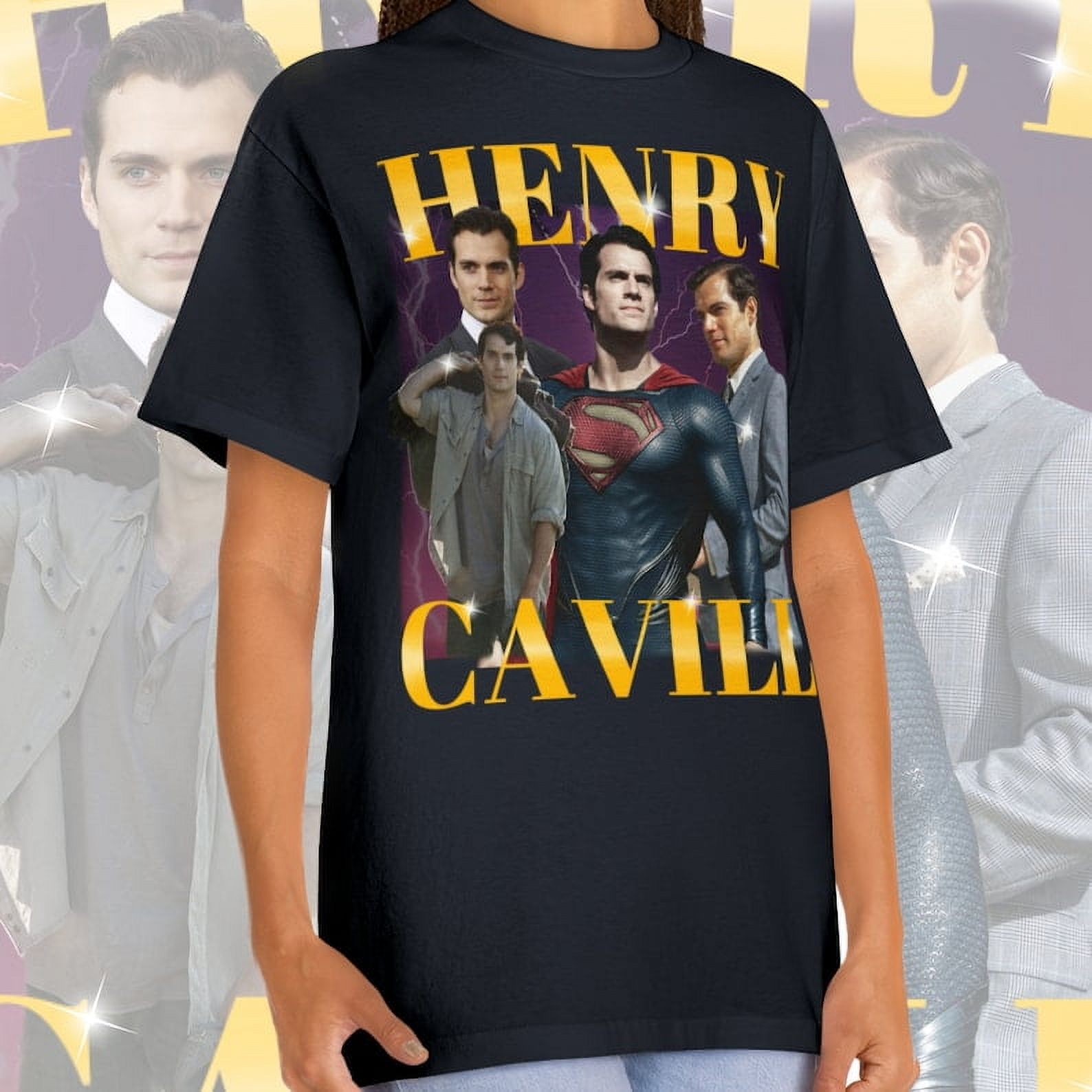 [BLACK] Embrace Heroic Style: Henry Cavill Retro Graphic Tee for True ...