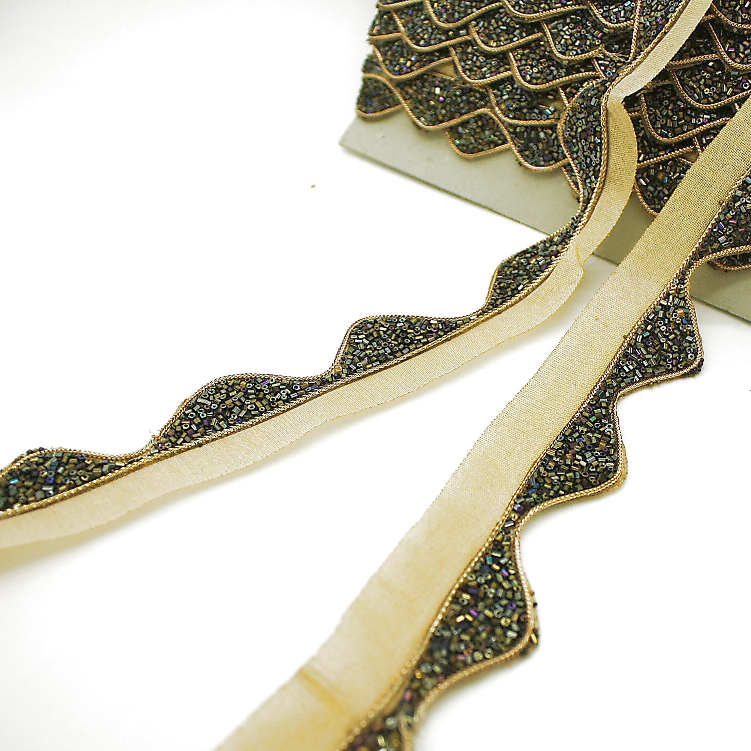 BLACK GOLD WAVE EDGING BUGLE BEADED FABRIC TRIM - sarahi.NYC - Walmart.com