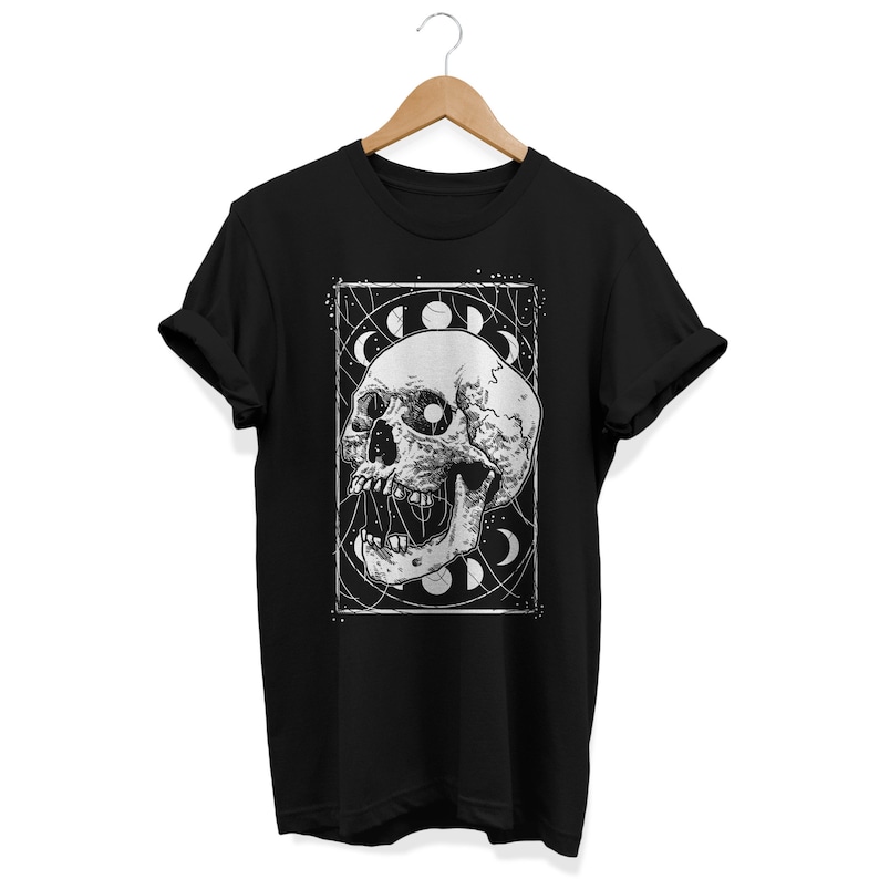 [BLACK] Gothic Skull Shirt, Alternative Clothing, Moon Phases T-shirt ...