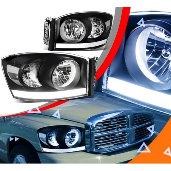 BLACK HOUSING HEADLIGHT CLEAR CORNER LAMP+LED DRL FOR 06-08 DODGE RAM ...