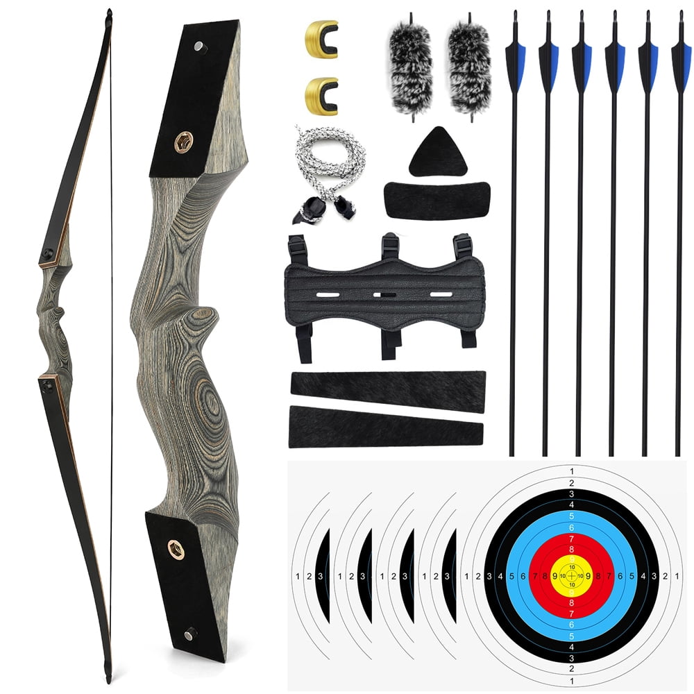 BLACK HUNTER 60" Traditional Hunting Recurve Bow 20-60 lbs RH,LH @15H ...