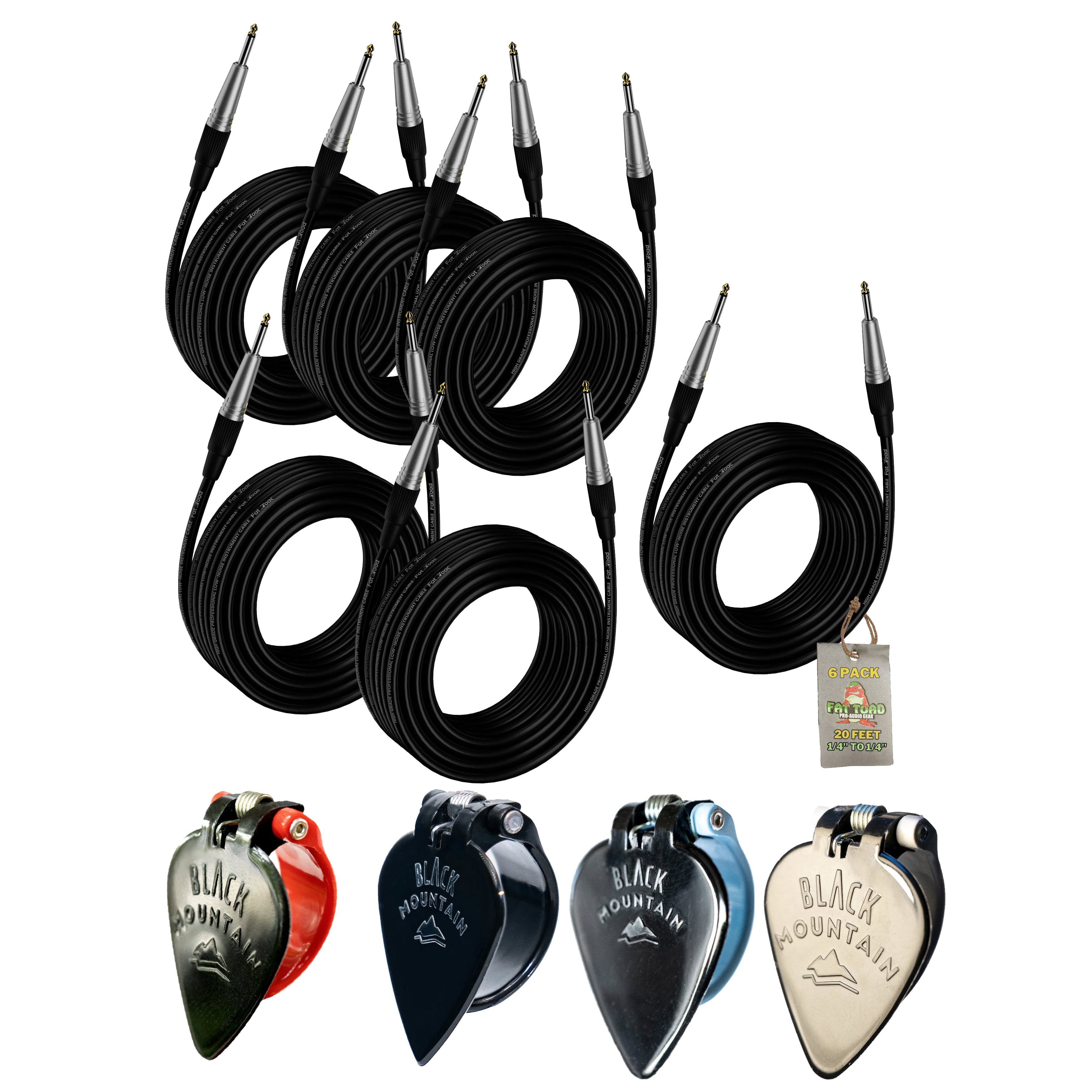 BLACK MOUNTAIN Spring Loaded Thumb Pick Variety 4 Pack & Fat Toad 20FT ...