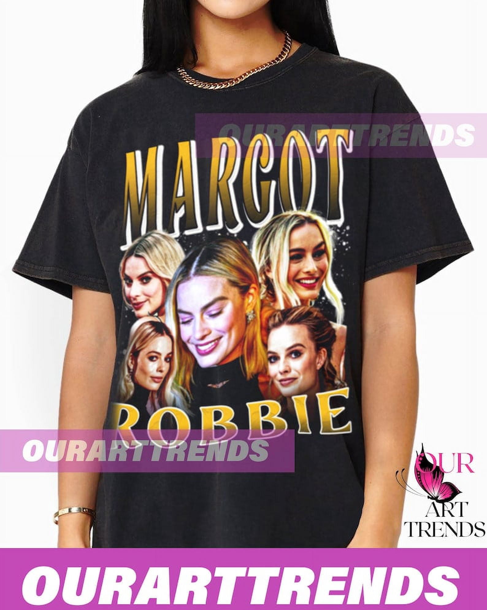 [BLACK] Margot Robbie T-shirt Retro Vintage Bootleg - Walmart.com