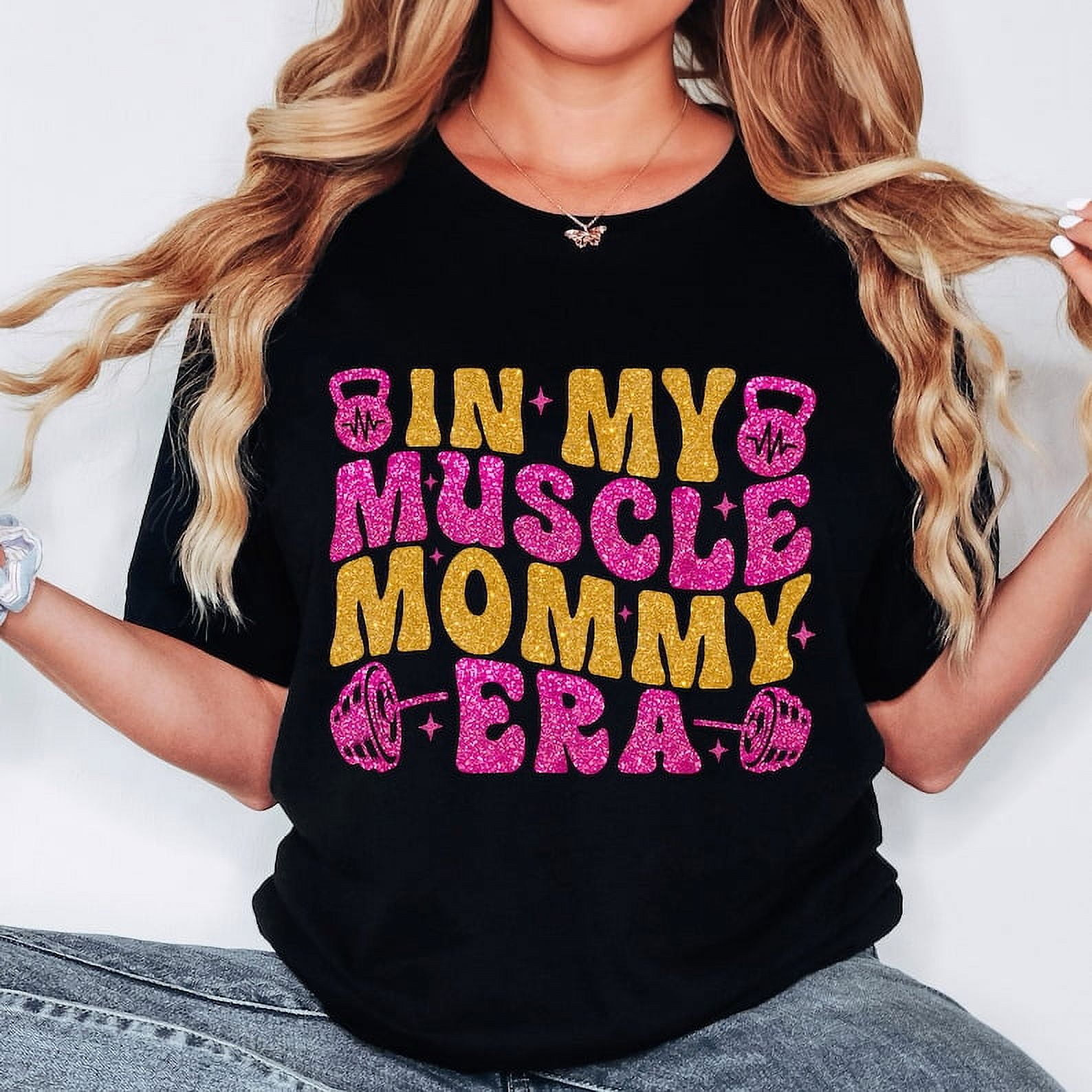 [BLACK] Muscle Mommy PNG, Funny Glitter Gym Lovers Shirt Design ...