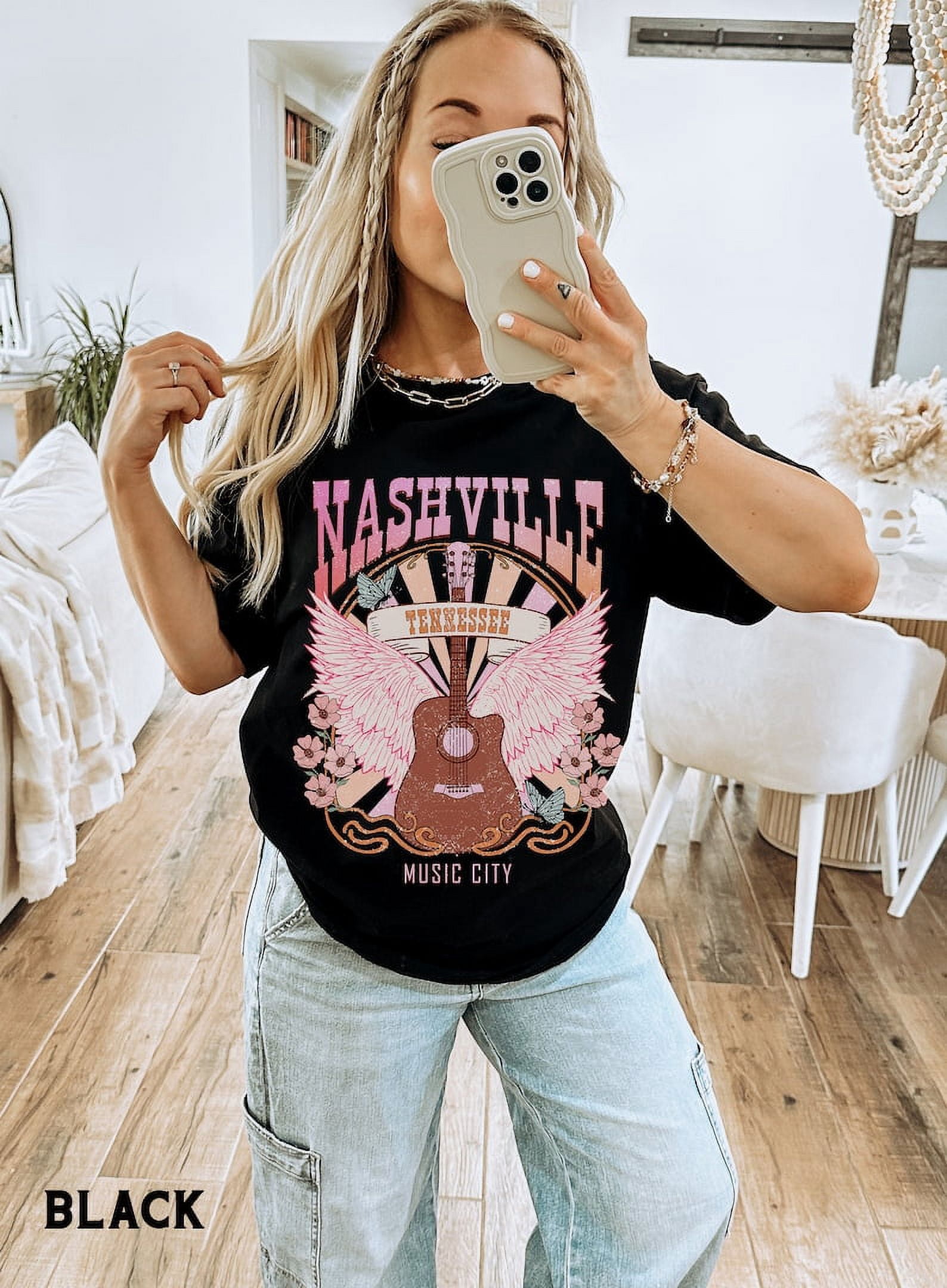 [BLACK] Nashville, Country Music, Guitar, Retro TShirt, Vintage Style ...