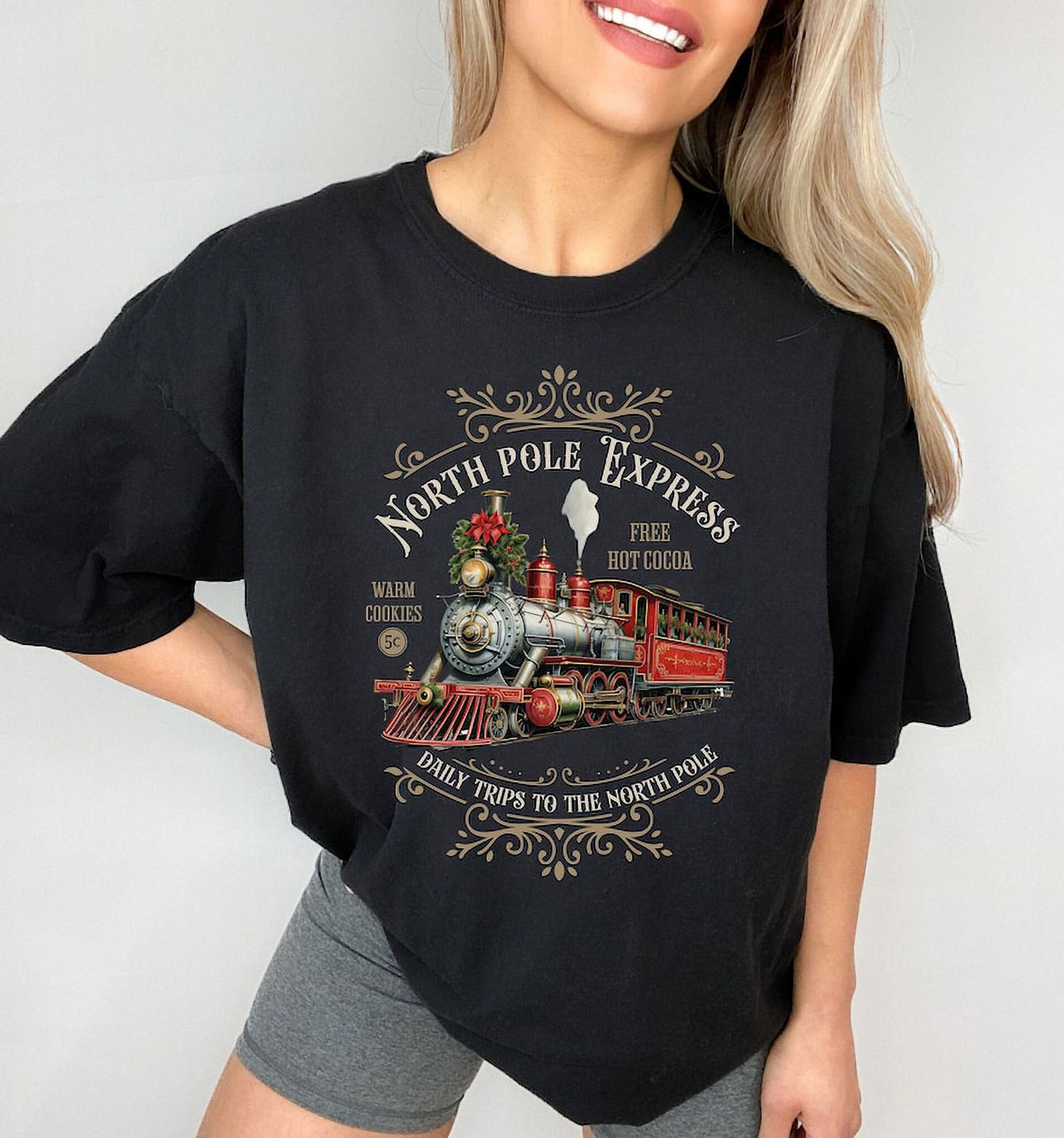 [BLACK] North Pole Express Shirt, Vintage Style North Pole Train Shirt ...