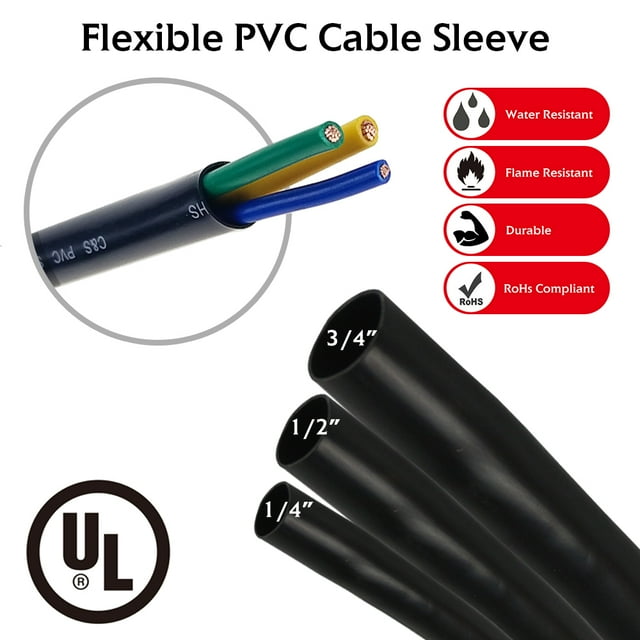 BLACK PVC Sleeve Wiring Harness Loom FLEXABLE Wire Cover TUBE CORD ...