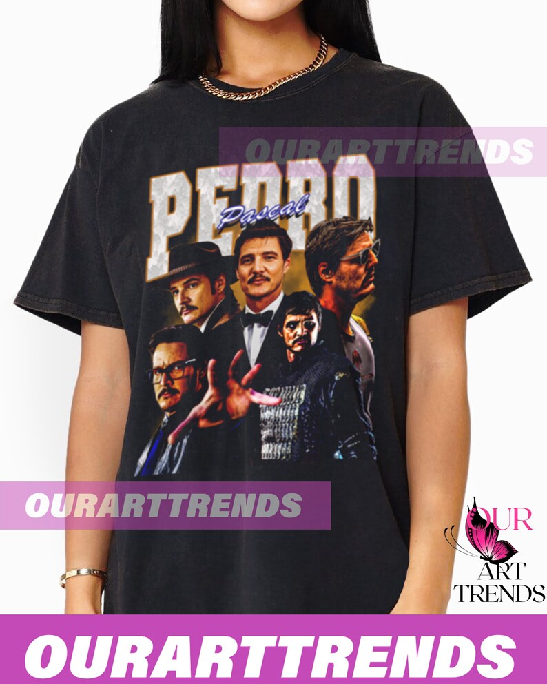 [BLACK] Pedro Pascal T-shirt Retro Vintage Bootleg - Walmart.com