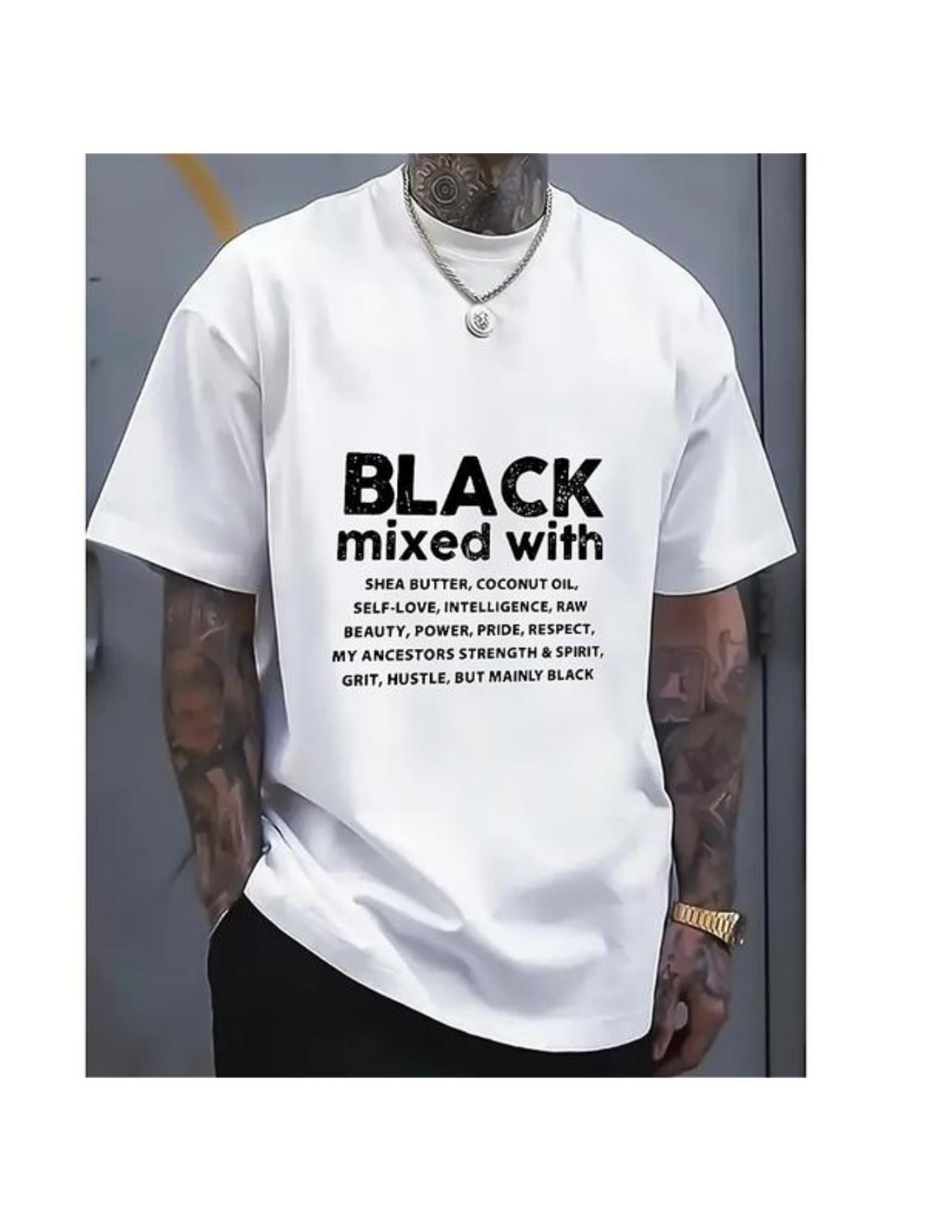 BLACK Print, Men's Graphic Design Crew Neck Novel T-shirt, Casual Comfy ...