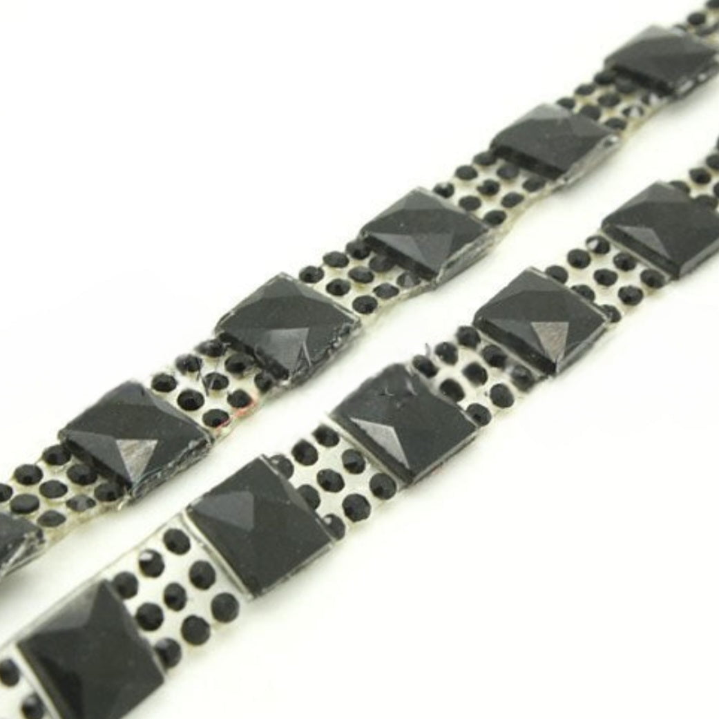 BLACK SQUARE STONE HOTFIX STRIP TRIM- sarahi.NYC - Walmart.com