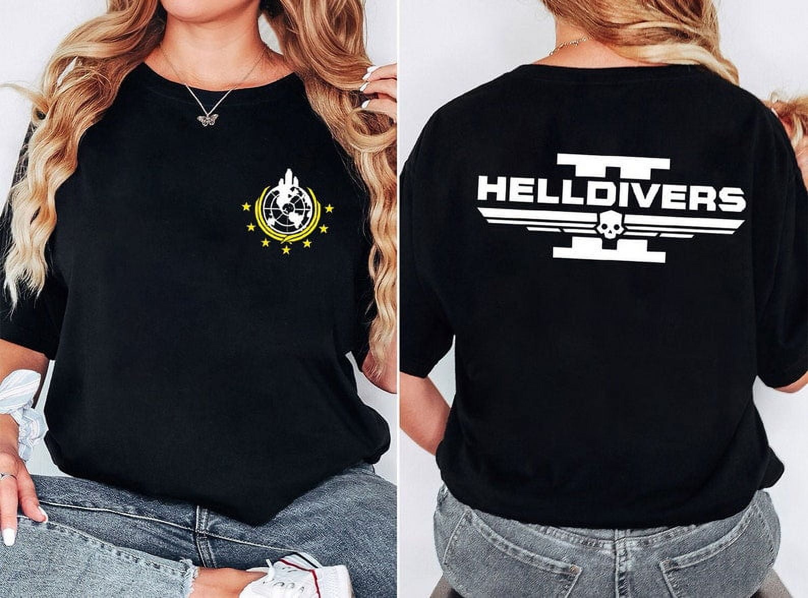 BLACK T-SHIRT Helldivers 2 Shirt Gamertag, Super Earth Diving Into Hell For Liberty Shirt ...