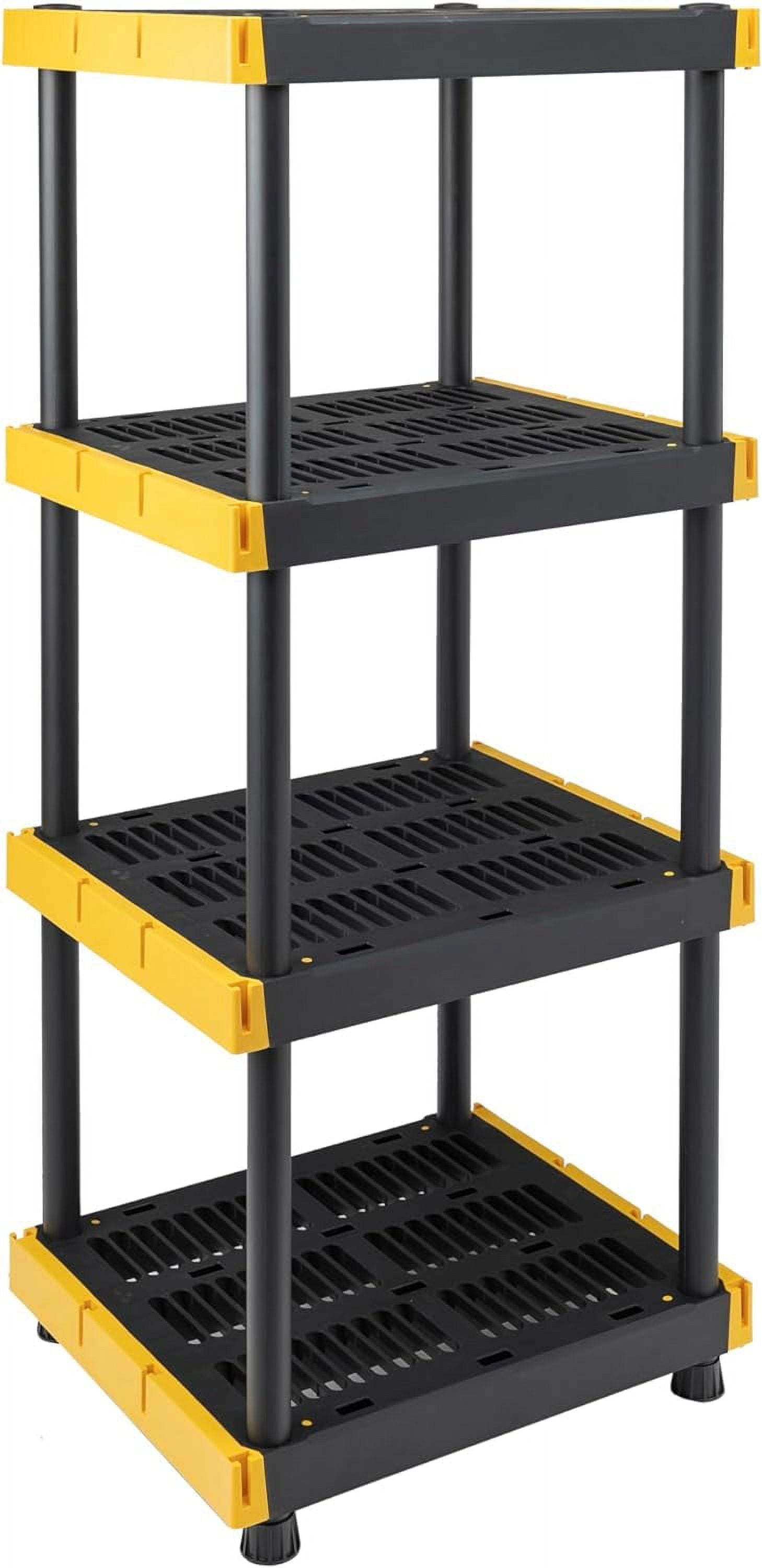 BLACK & YELLOW® 4-Tier Heavy Duty Plastic Storage Shelving Unit, 100lbs ...