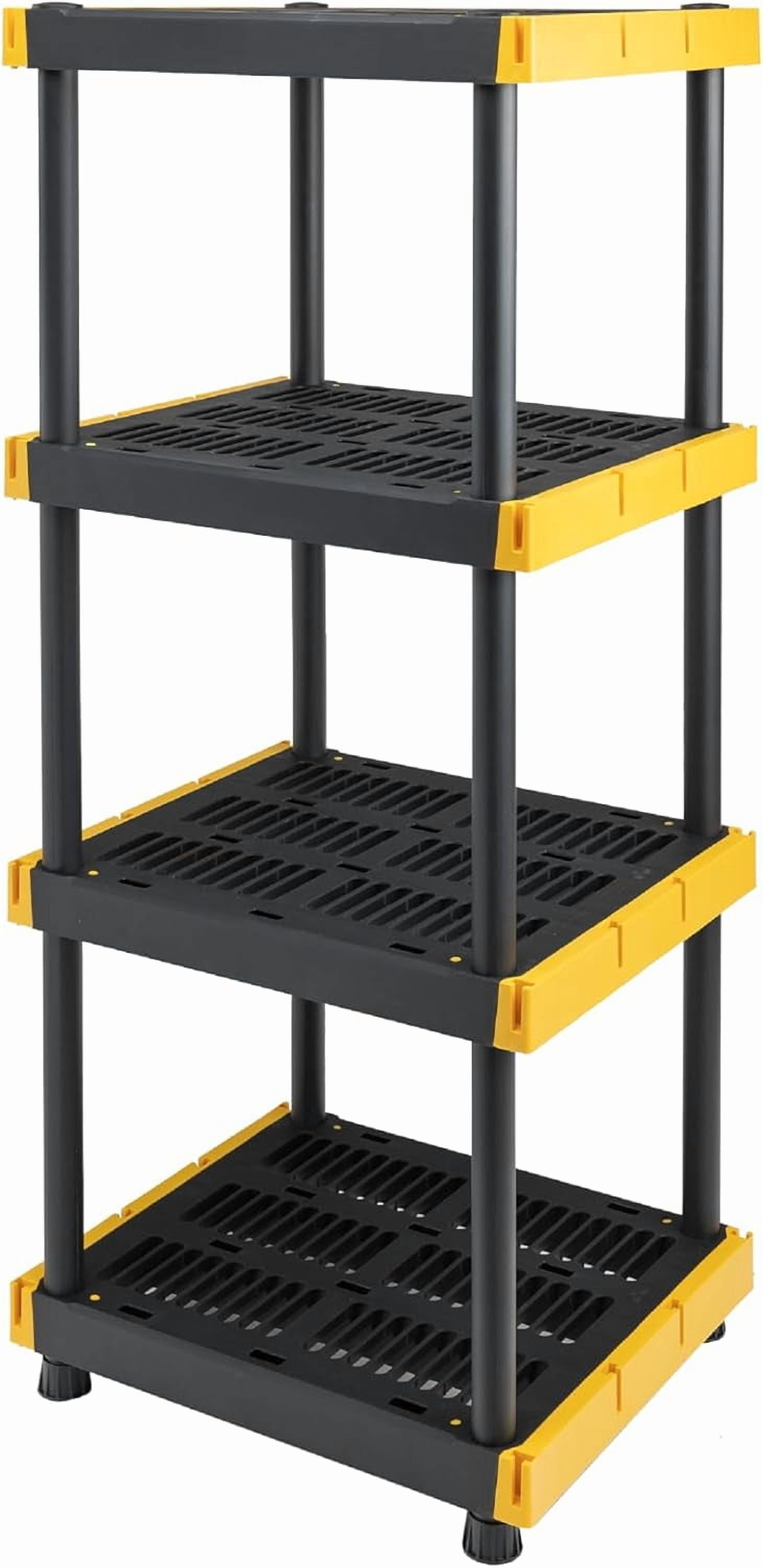 BLACK & YELLOW 4-Tier Heavy Duty Plastic Storage Shelving Unit, 100lbs ...