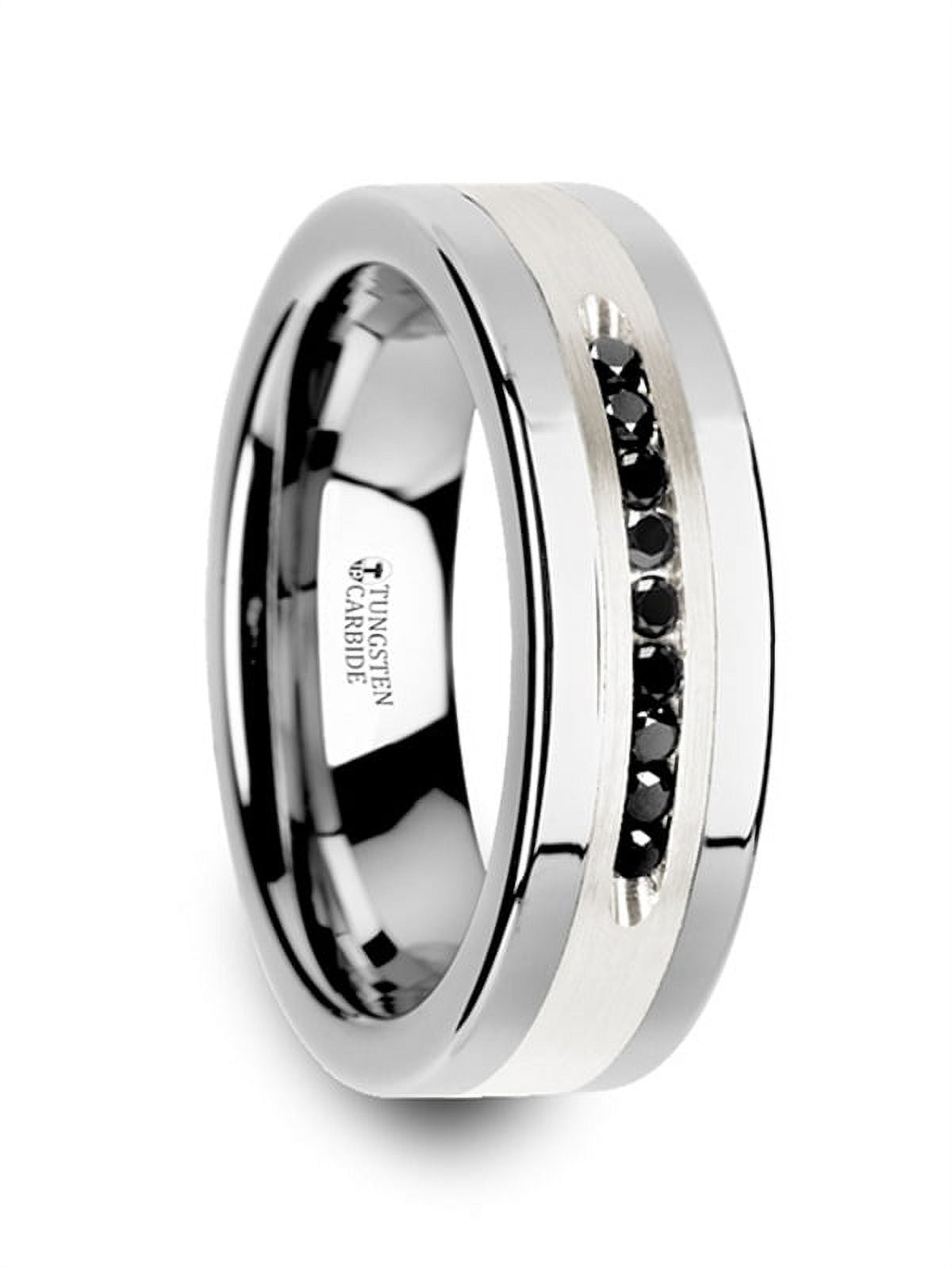 BLACKSTONE Flat Tungsten Wedding Band with Brushed Silver Inlay Center ...