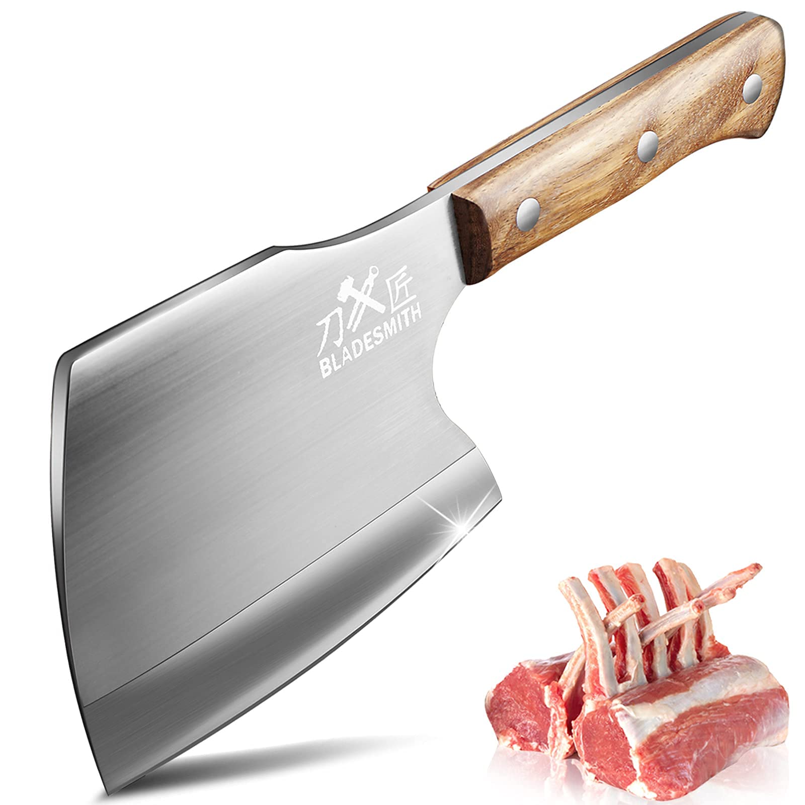 BLADESMITH Meat Cleaver Butcher Axe Bone Chopper Heavy Duty - 6.3'' Bone Cutting Knife Bone ...