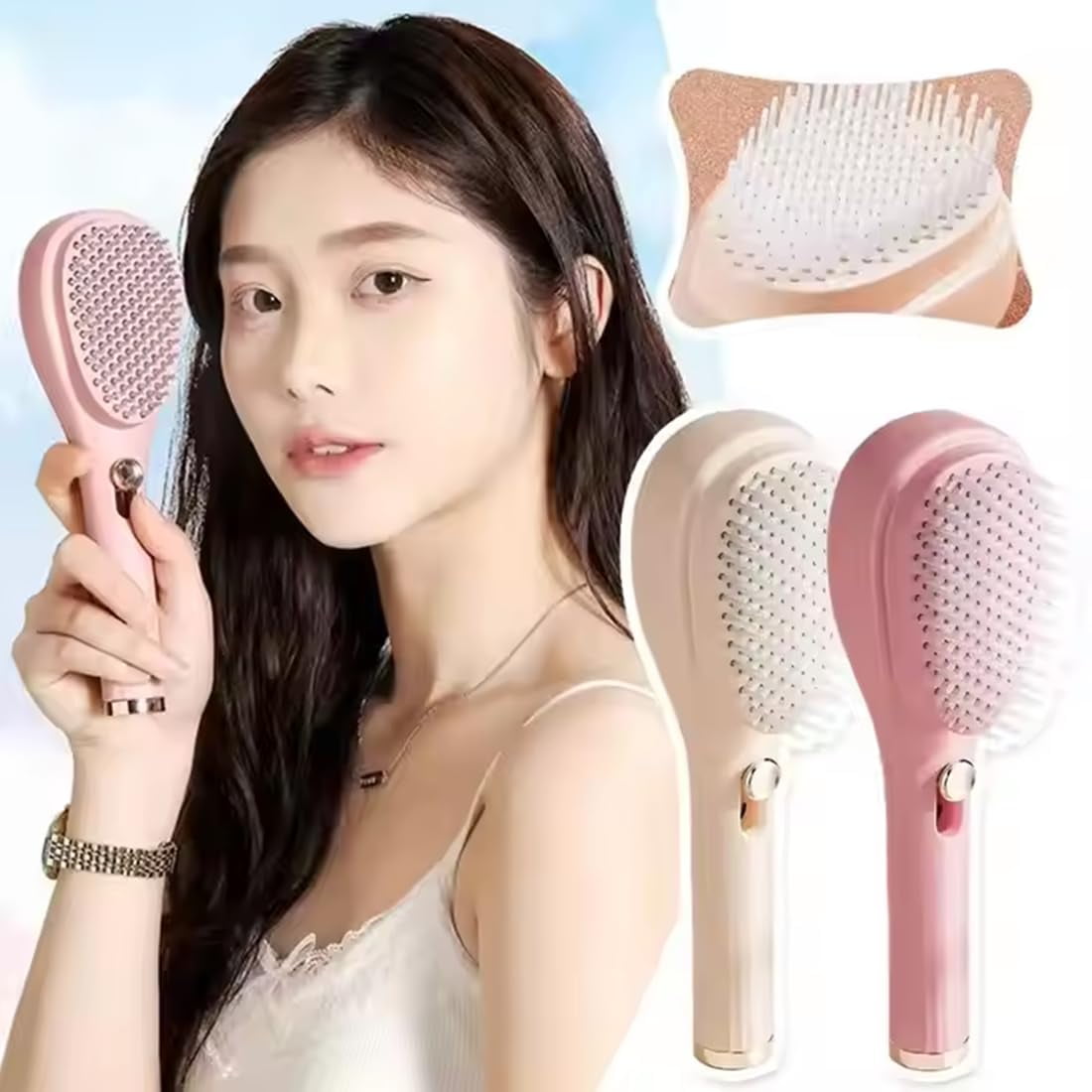 BLAGO SelfCleaning AntiStatic Massage Comb Self Cleaning Hair Brush ...