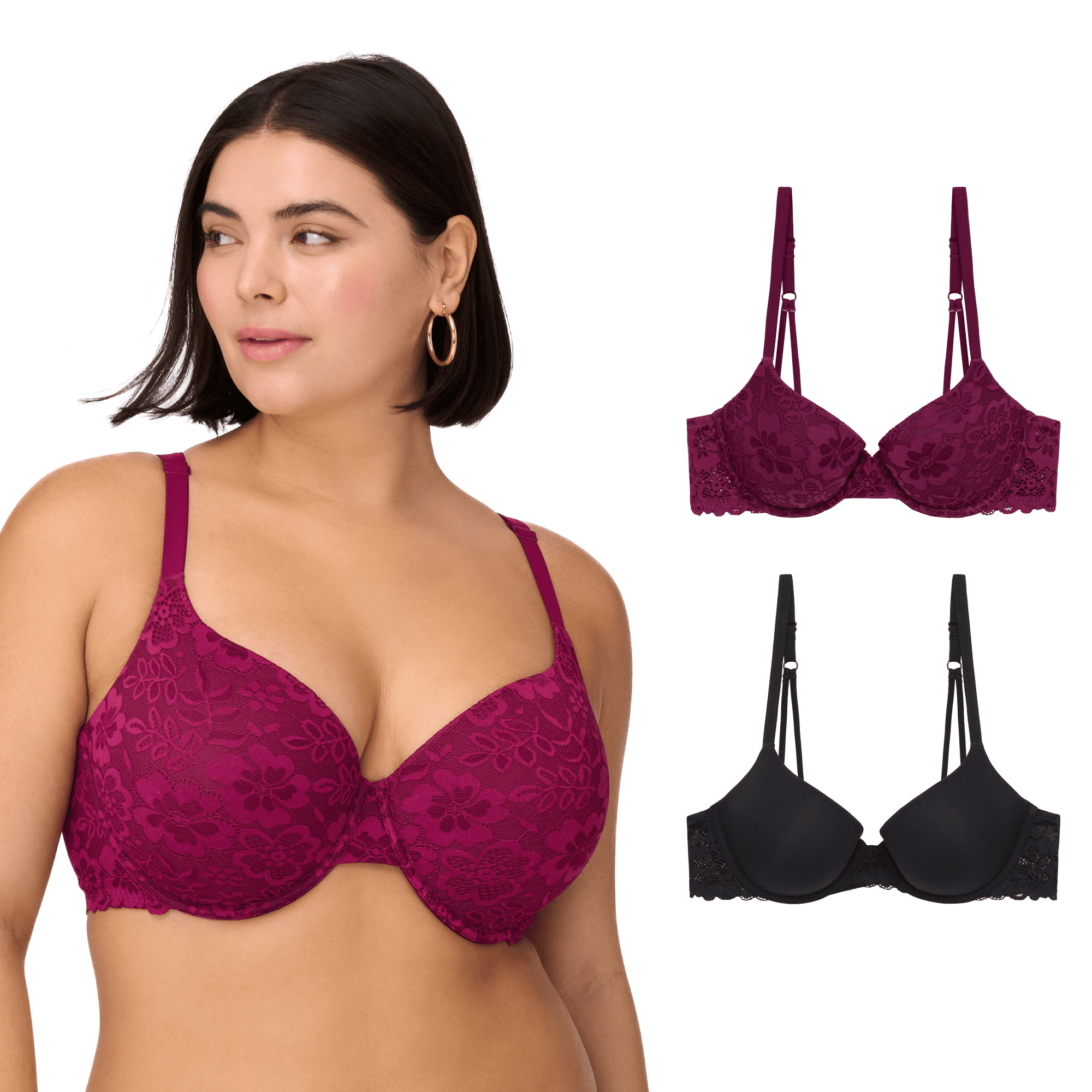 BLAKE & CO. 2 Pack Junior's All Over Lace Underwire Push Up Bra with Adjustable Straps, Sizes ...