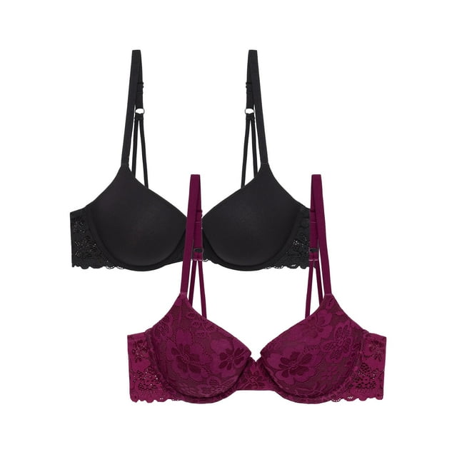 BLAKE & CO. 2 Pack Junior's All Over Lace Underwire Push Up Bra with ...