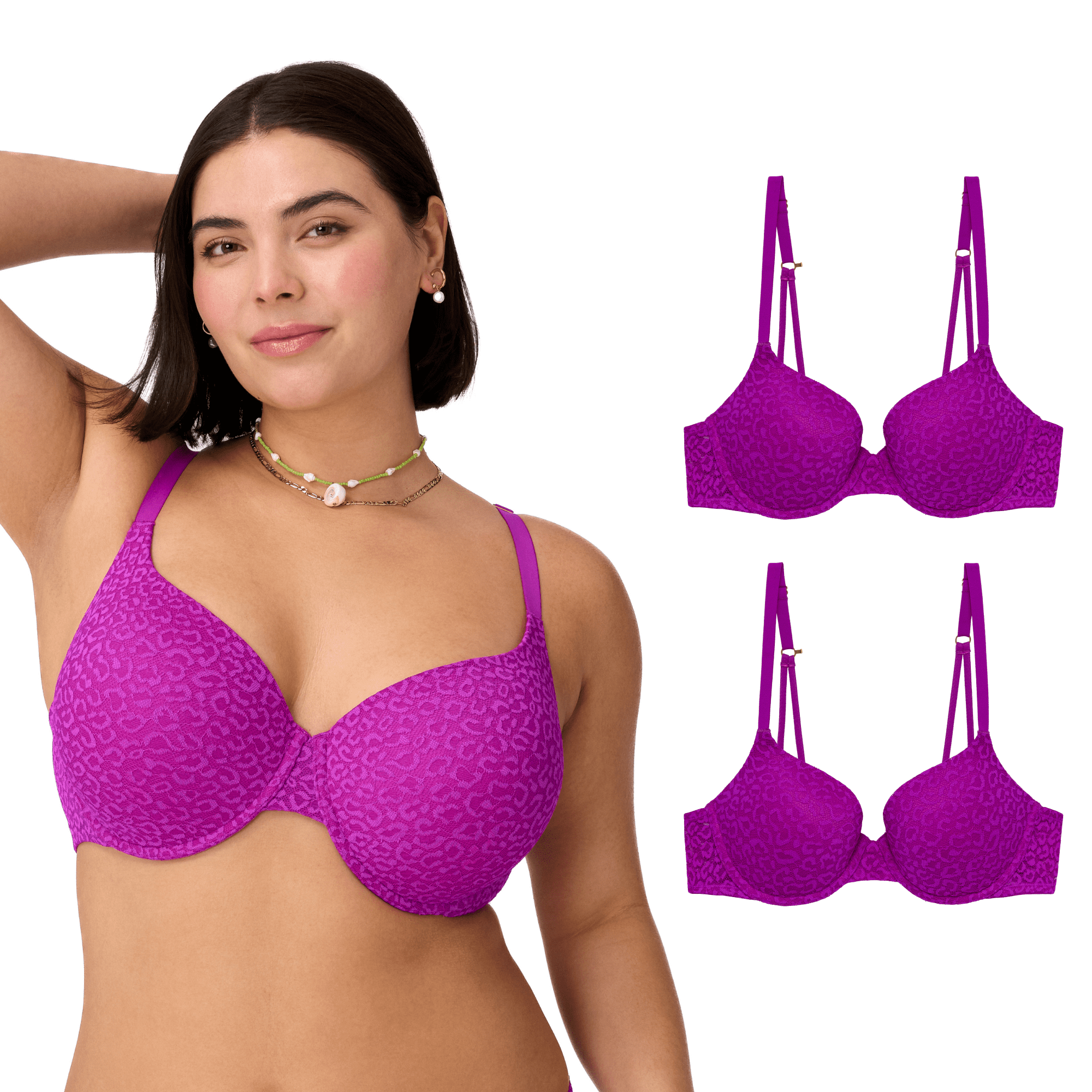 BLAKE & CO. 2 Pack Junior's All Over Lace Underwire Push Up Bra with Adjustable Straps, Sizes ...