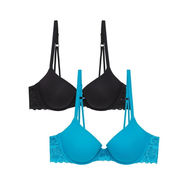 BLAKE & CO. 2 Pack Junior's Micro and Lace Underwire Push Up Bra with ...