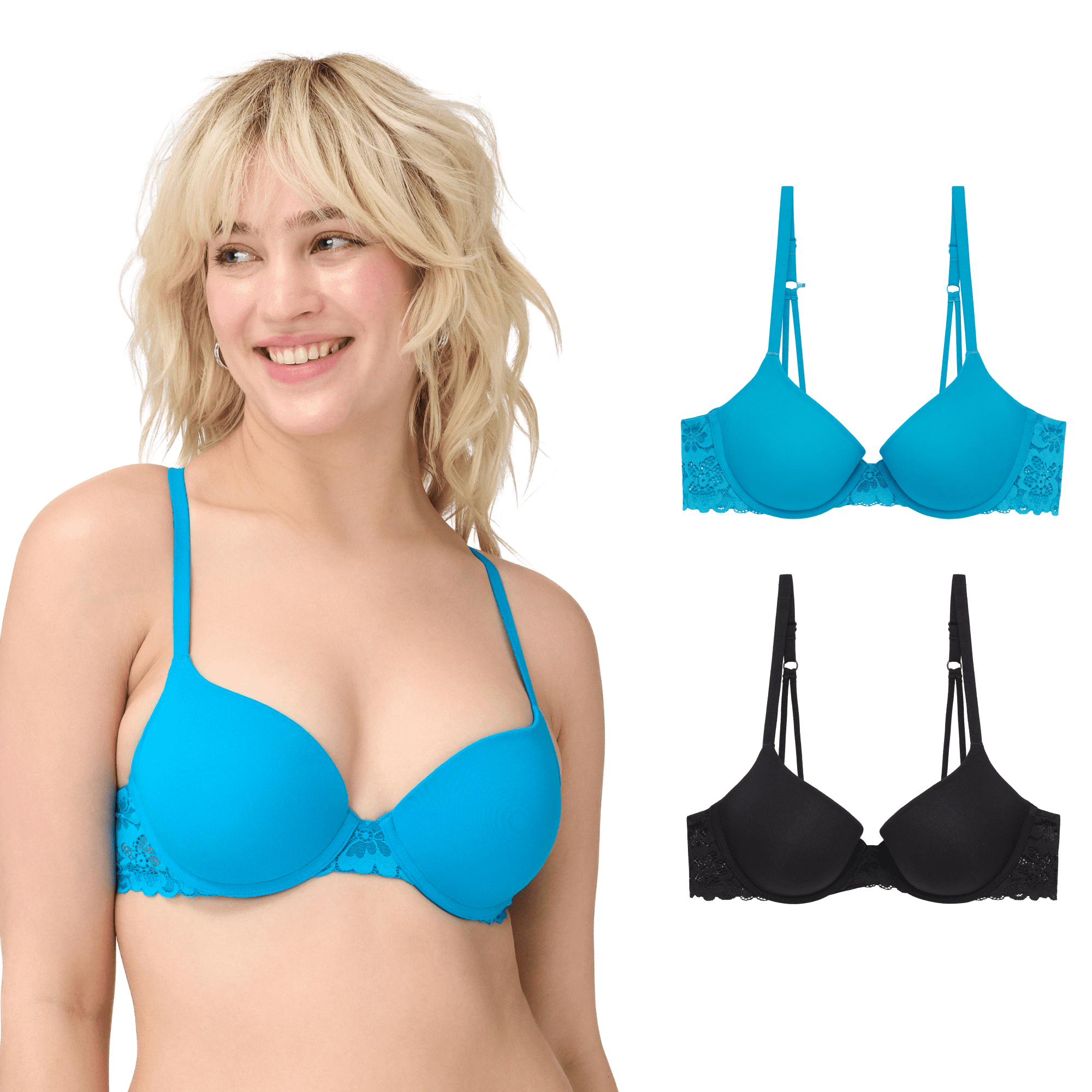 BLAKE & CO. Women's Micro and Lace Underwire Push Up Bra with Adjustable Straps, Sizes, 2-Pack ...