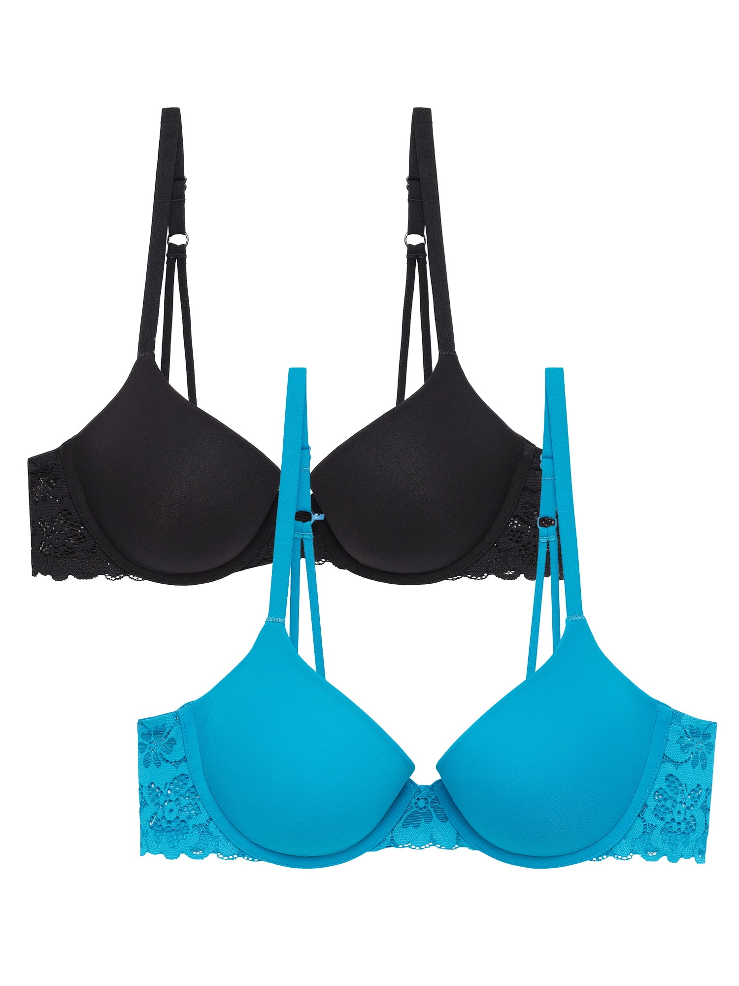 BLAKE & CO. 2 Pack Junior's Micro and Lace Underwire Push Up Bra with ...