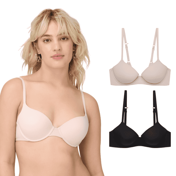 BLAKE & CO. Women's Micro and Lace Underwire T-Shirt Bra with Adjustable Straps, 2-Pack, Sizes ...