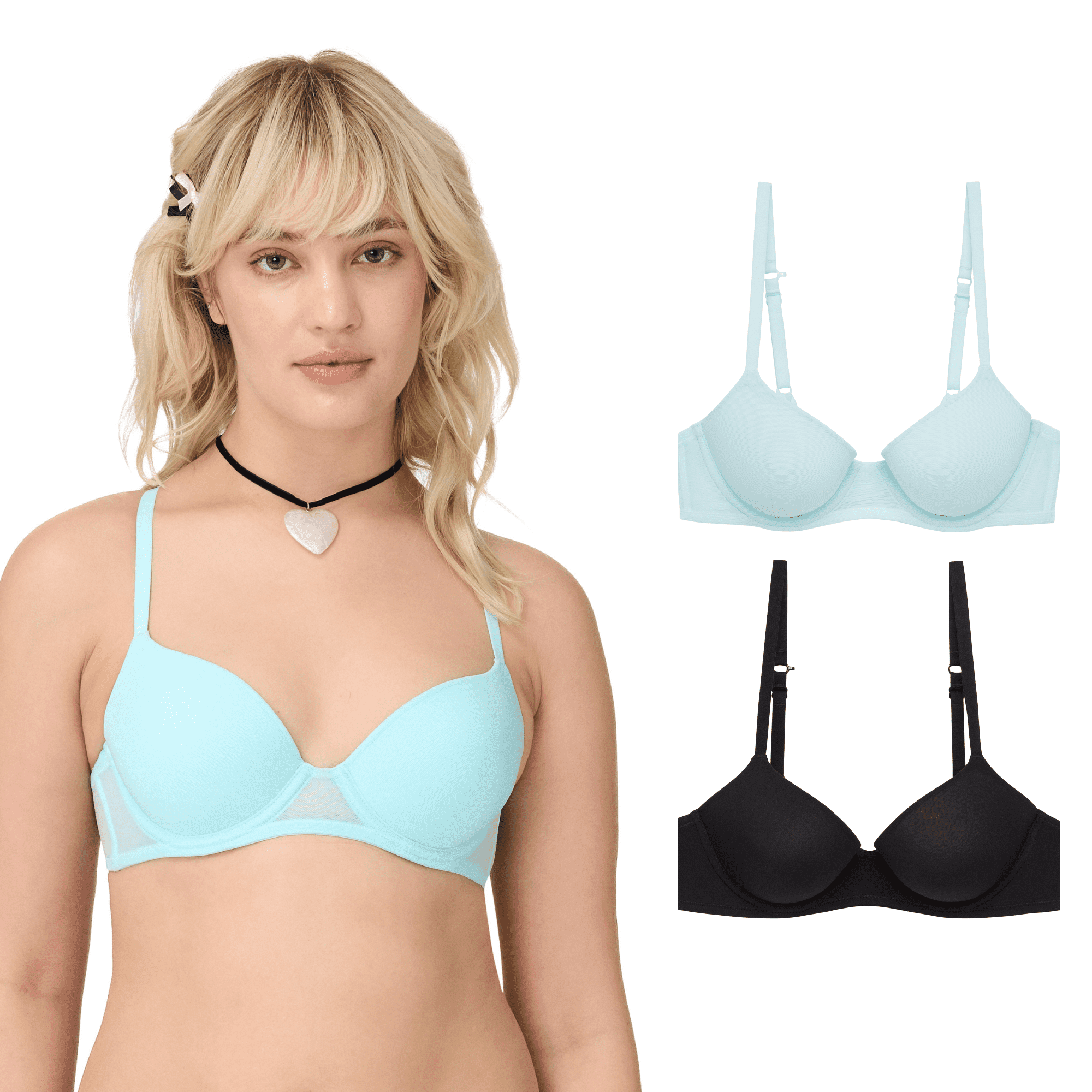 BLAKE & CO. 2 Pack Junior's Micro and Lace Underwire T-Shirt Bra with Adjustable Straps, Sizes ...