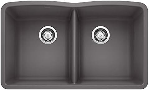 BLANCO 441470 Silgranit II Diamond Equal Double Bowl, Cinder, 9.50 x 19 ...
