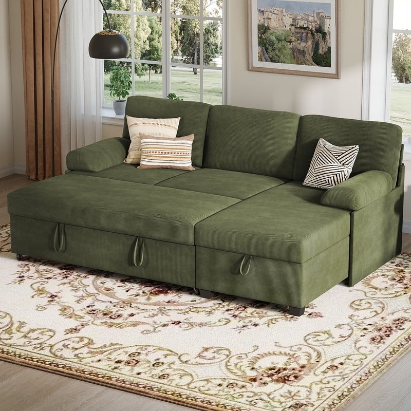 COPIAE 80 inch Convertible Sectional Sofa, L-Shaped Sofa Sleeper with ...