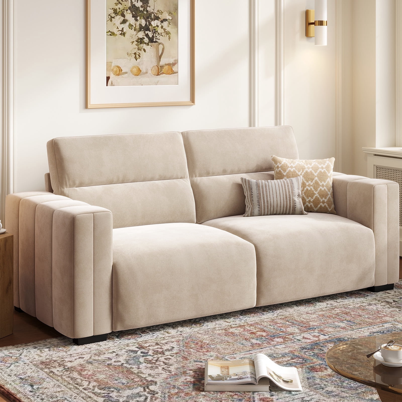 BLAZANT 82” Velvet Loveseat Sofa, Comfy Deep Seat Sofa with Soft ...