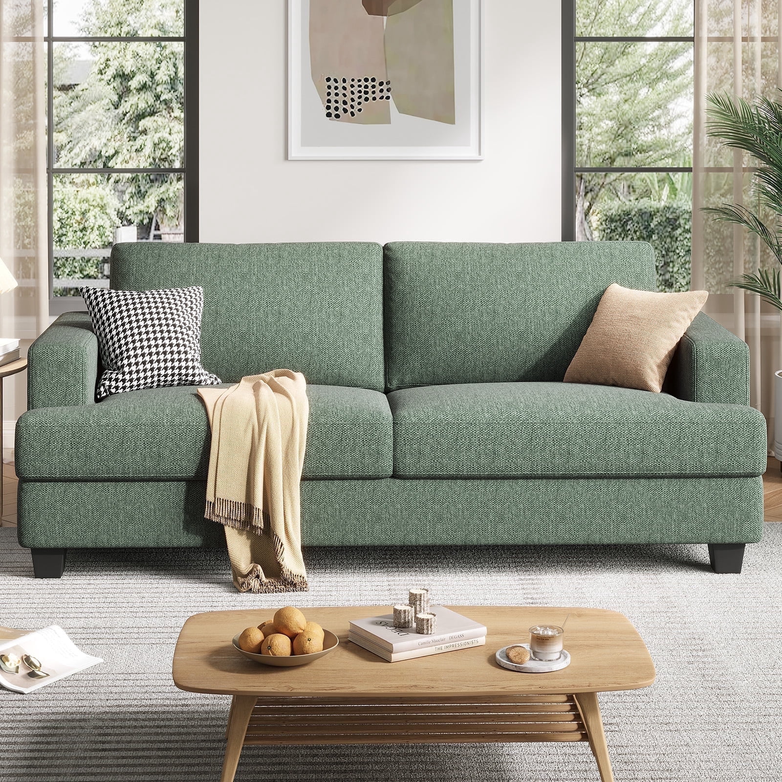 BLAZANT 84” Loveseat Sofa, High Resilience Loveseat Sofa, Linen Fabric ...