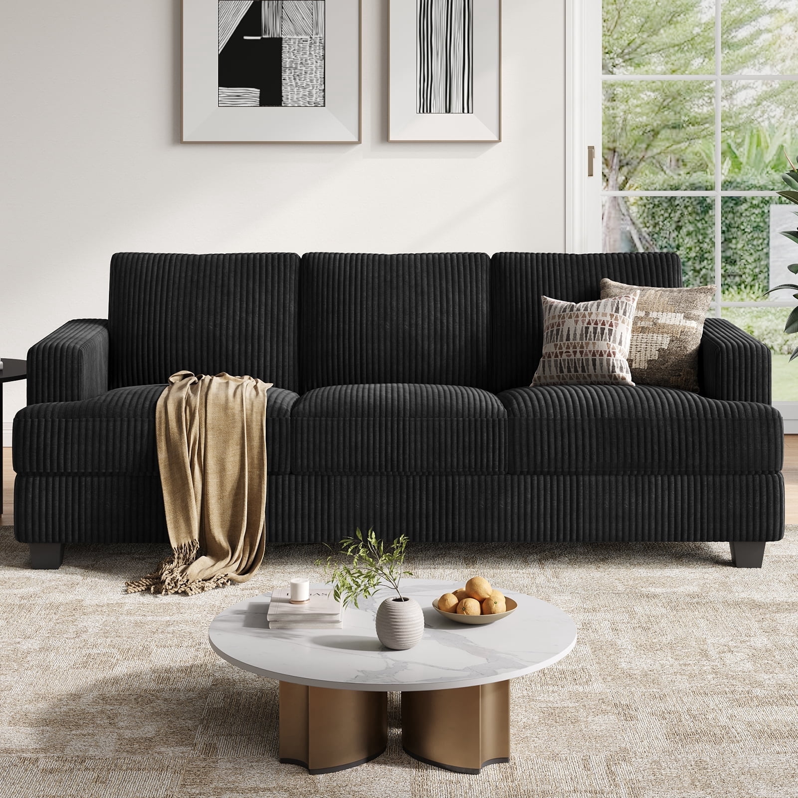 BLAZANT 89" Extra Deep Seats Oversize, Wide Corduroy Fabric 3 Seater ...