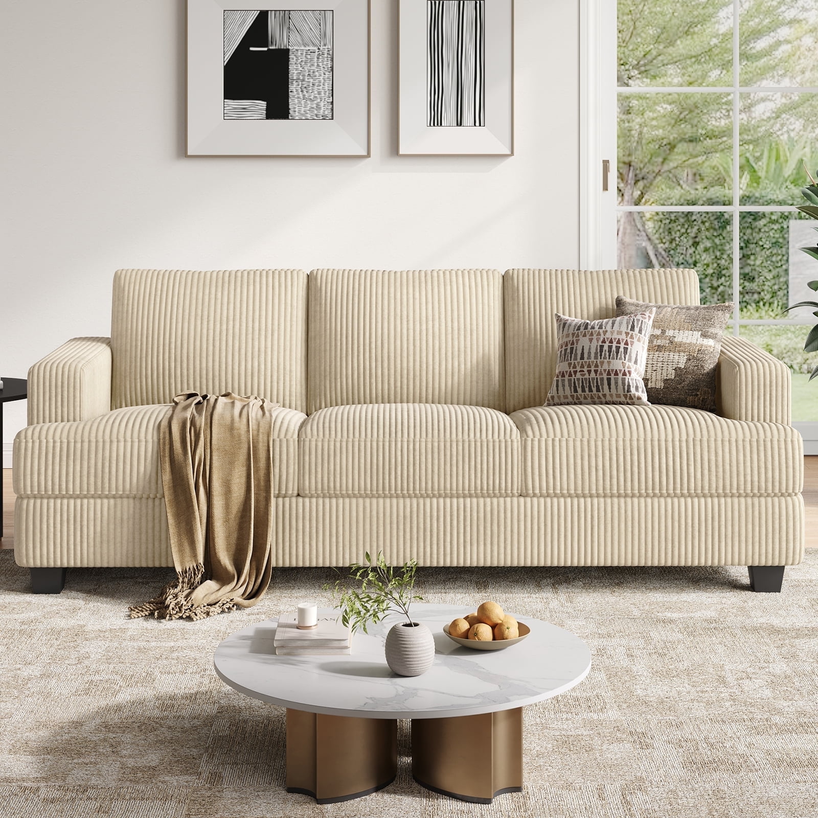 BLAZANT 89" Extra Deep Seats Oversize, Wide Corduroy Fabric 3 Seater ...